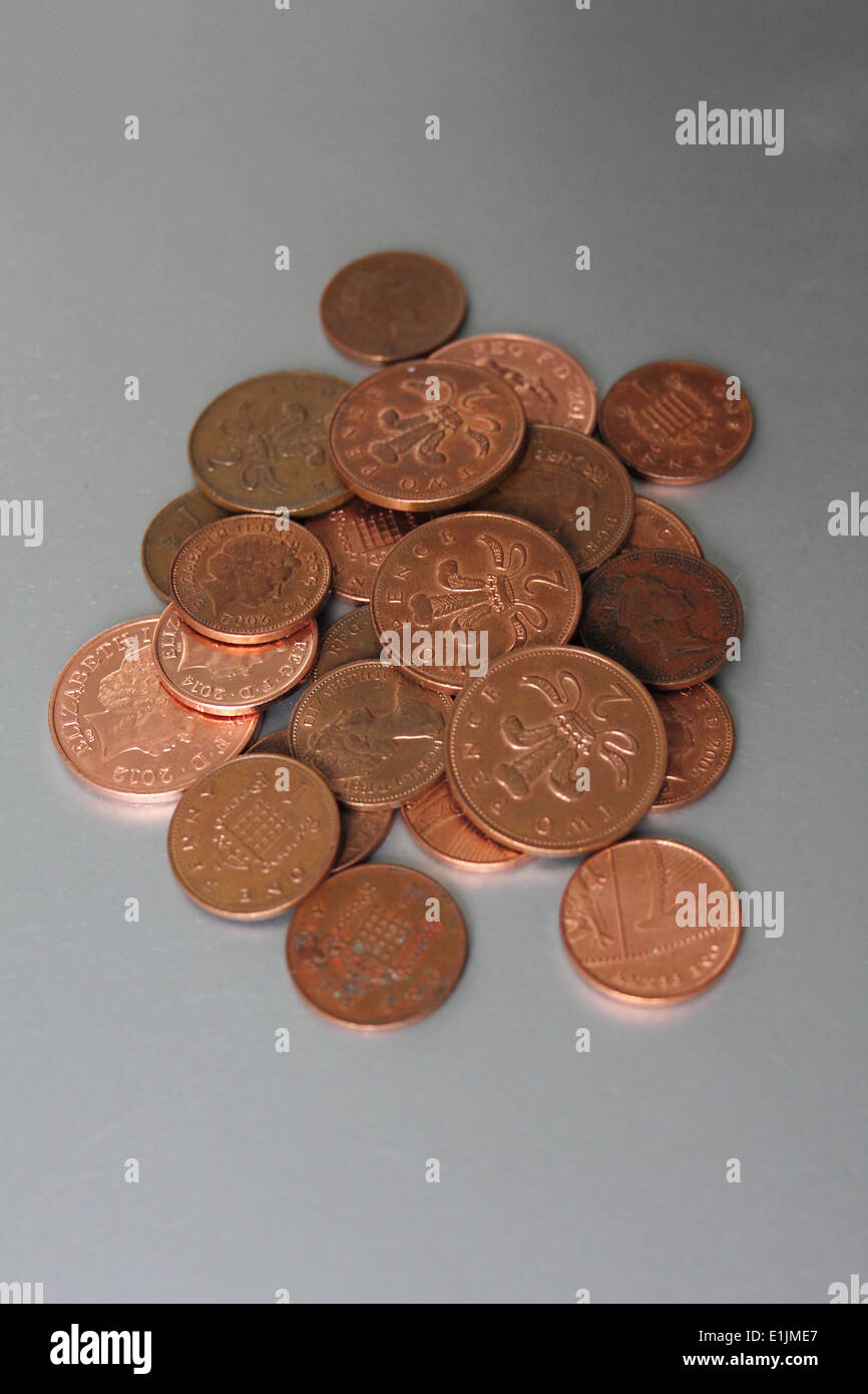 Group of 1p and 2p coins Stock Photo - Alamy