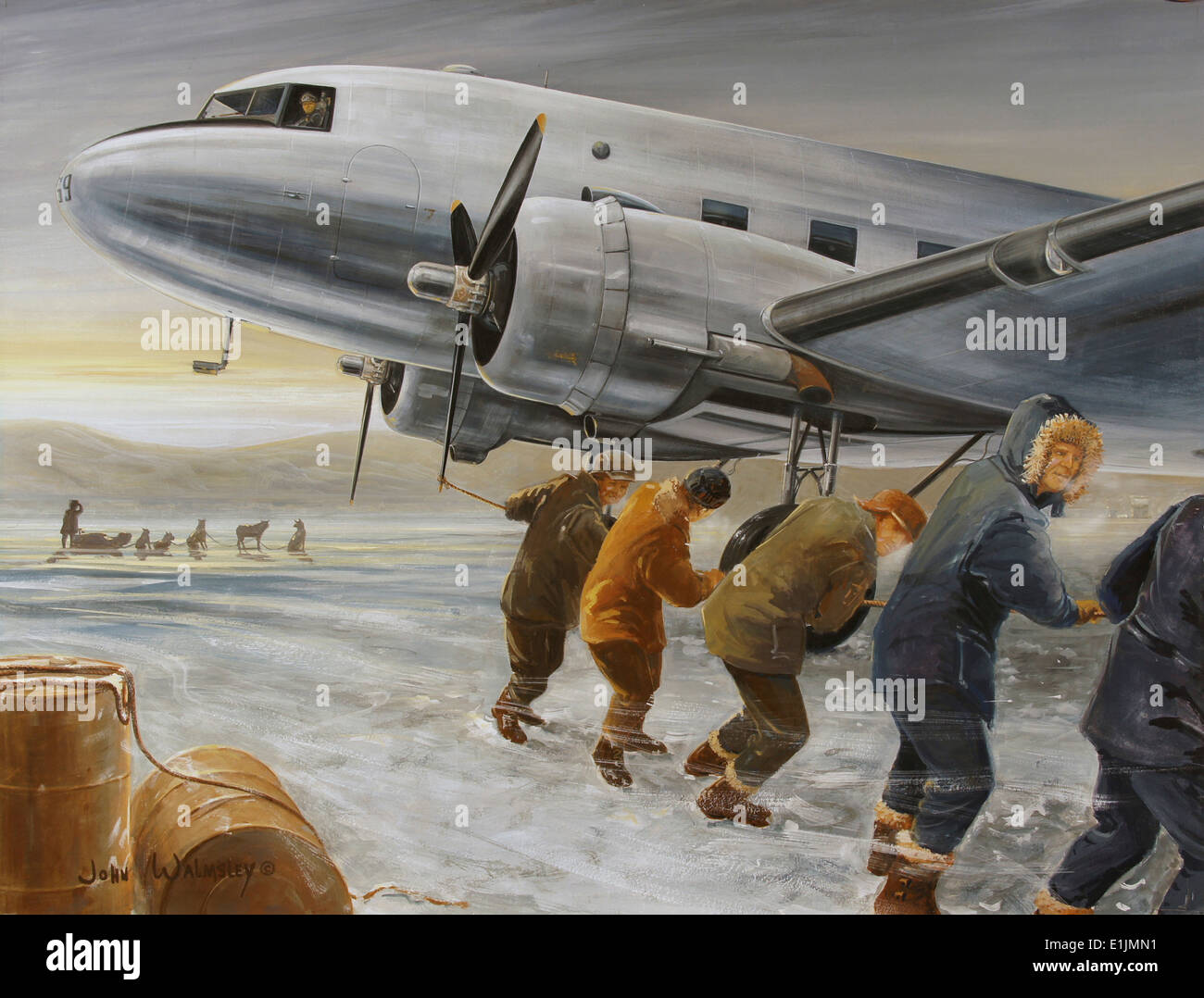 Crew hand starting the port engine of the DC3 Bluebonnet Belle Stock ...