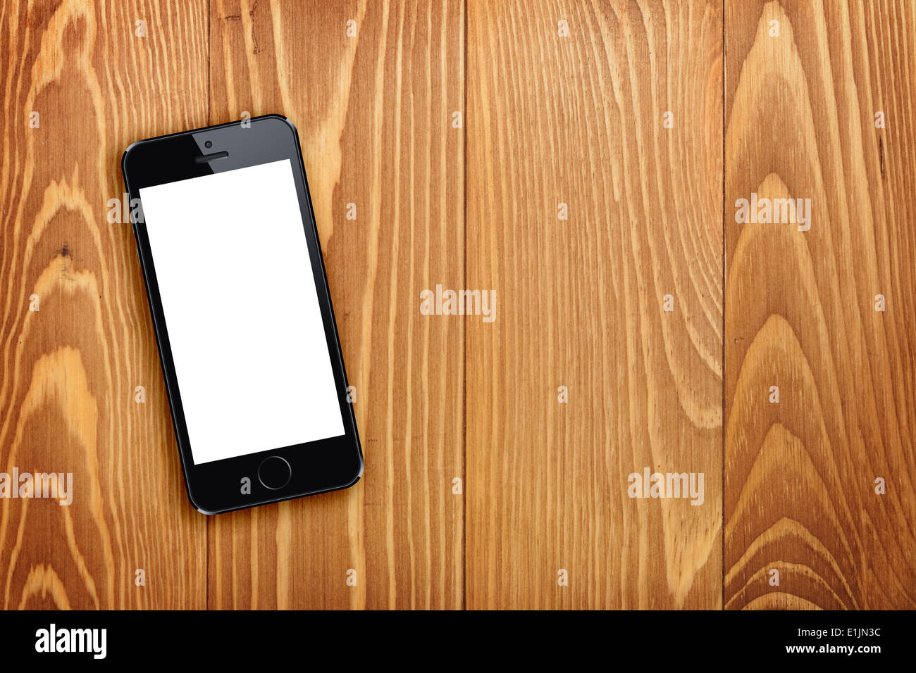Smart phone on wooden table background with copy space Stock Photo - Alamy