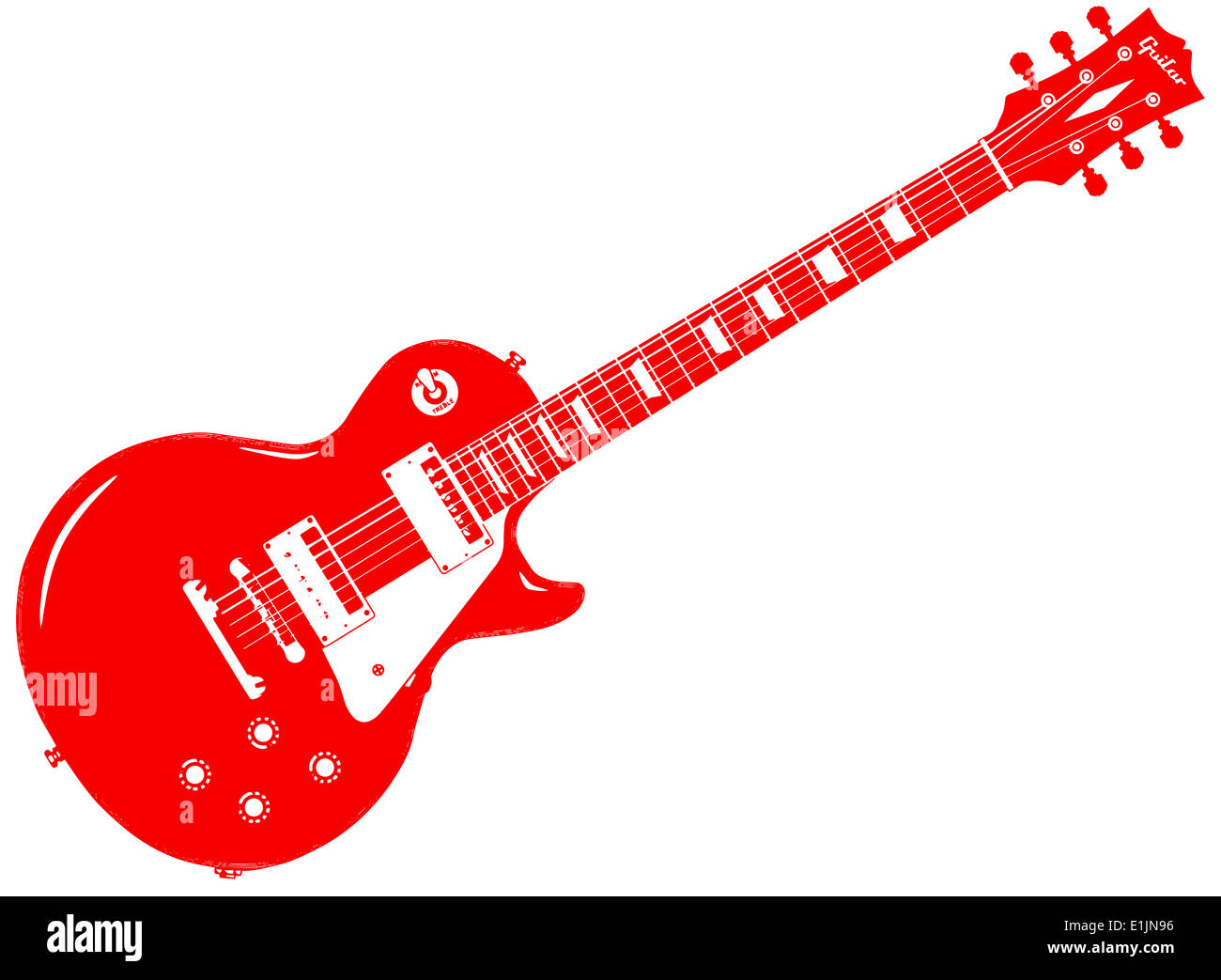 A classic red electric solid body guitar isolated on a white background ...