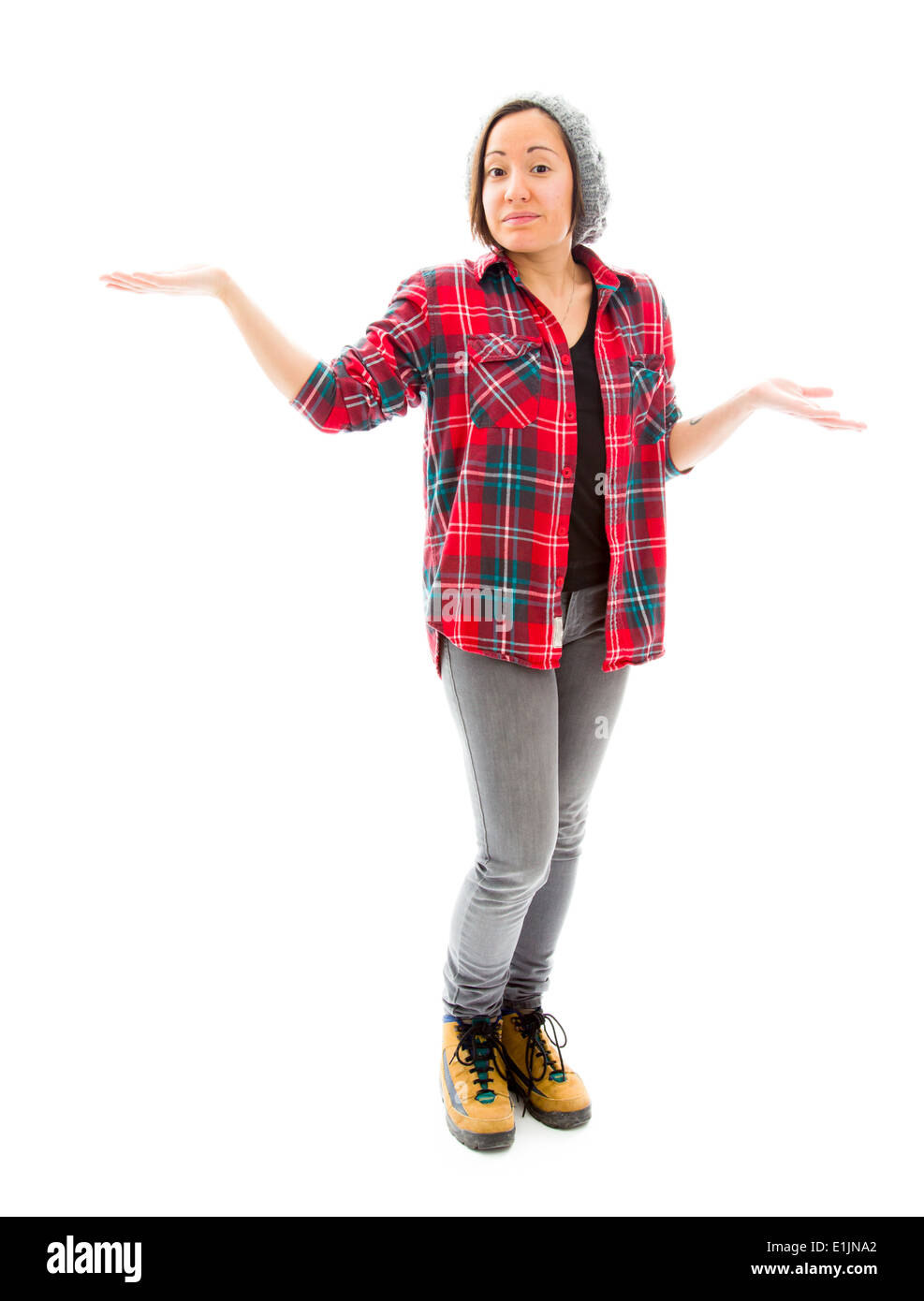 Young woman presenting something Stock Photo - Alamy