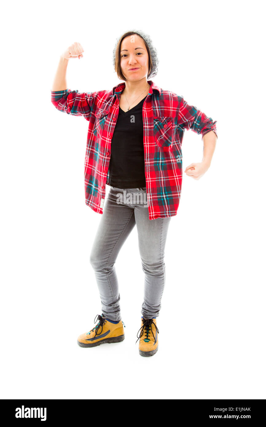 Woman flexing muscle arm hi-res stock photography and images - Alamy