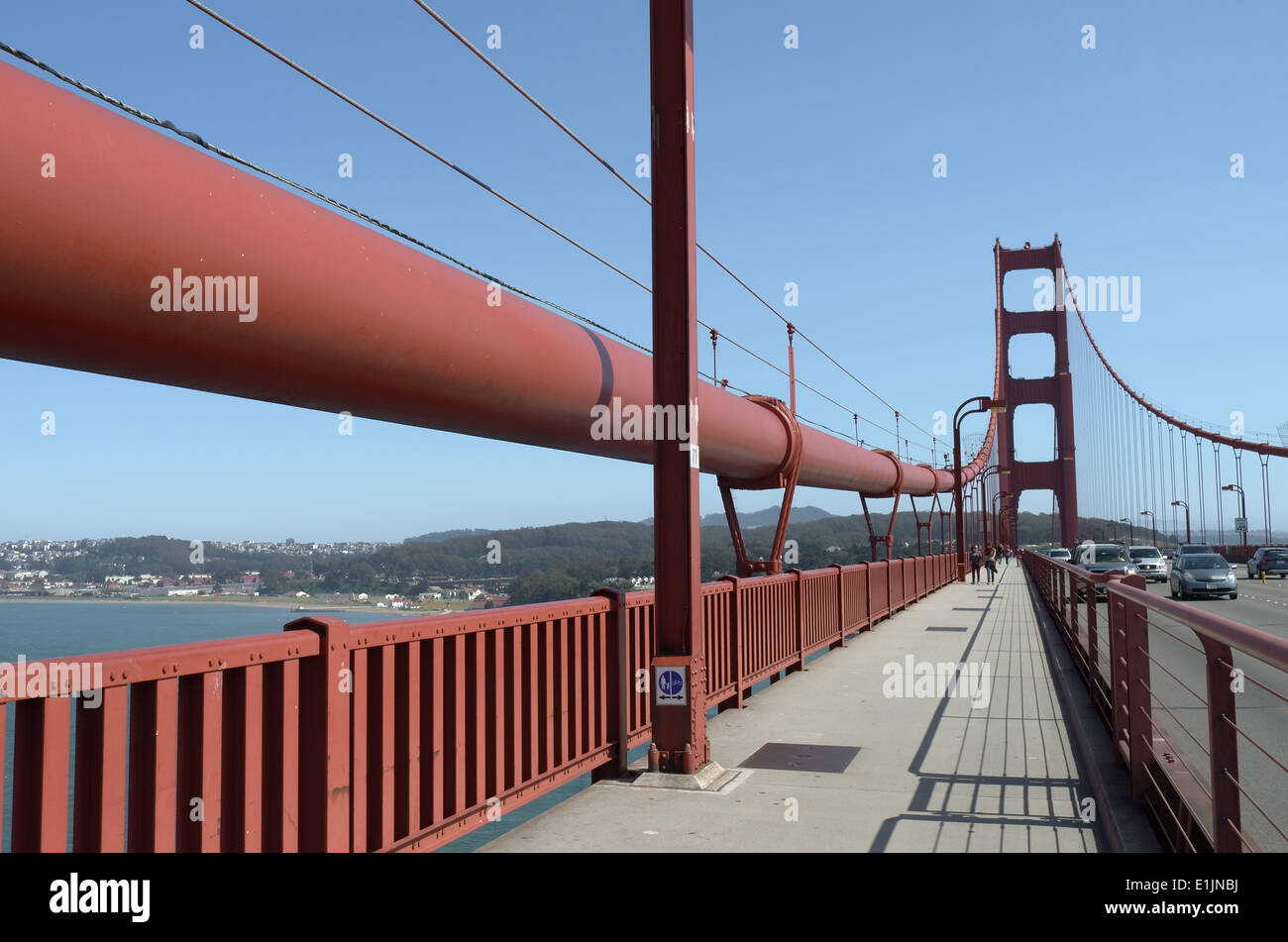 Pedestrian walkway on Golden Gate Bridge, San Francisco, California ...