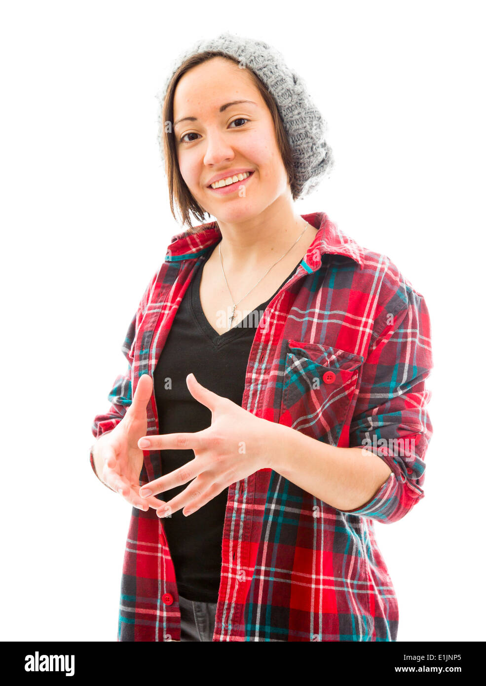 Young smiling woman gesturing hi-res stock photography and images - Alamy