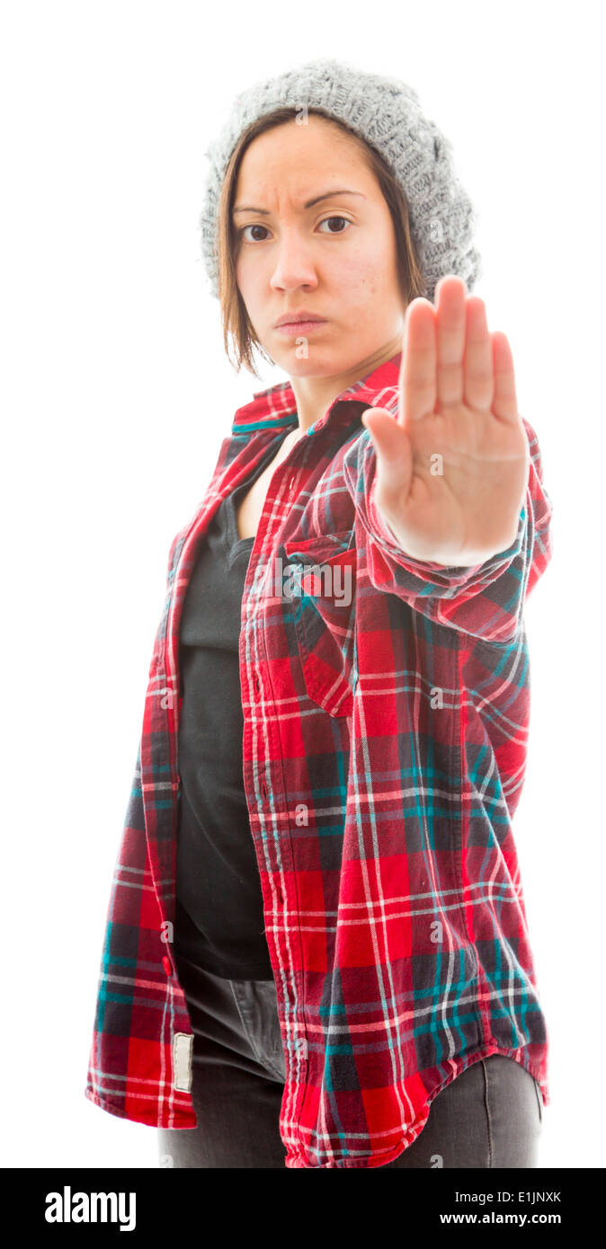Young woman stop sign hand hi-res stock photography and images - Alamy