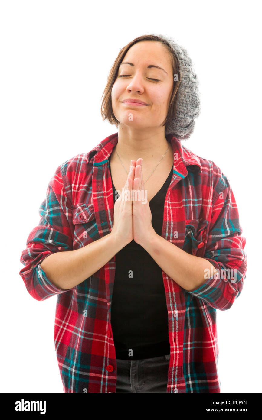 Young woman in prayer position Stock Photo - Alamy