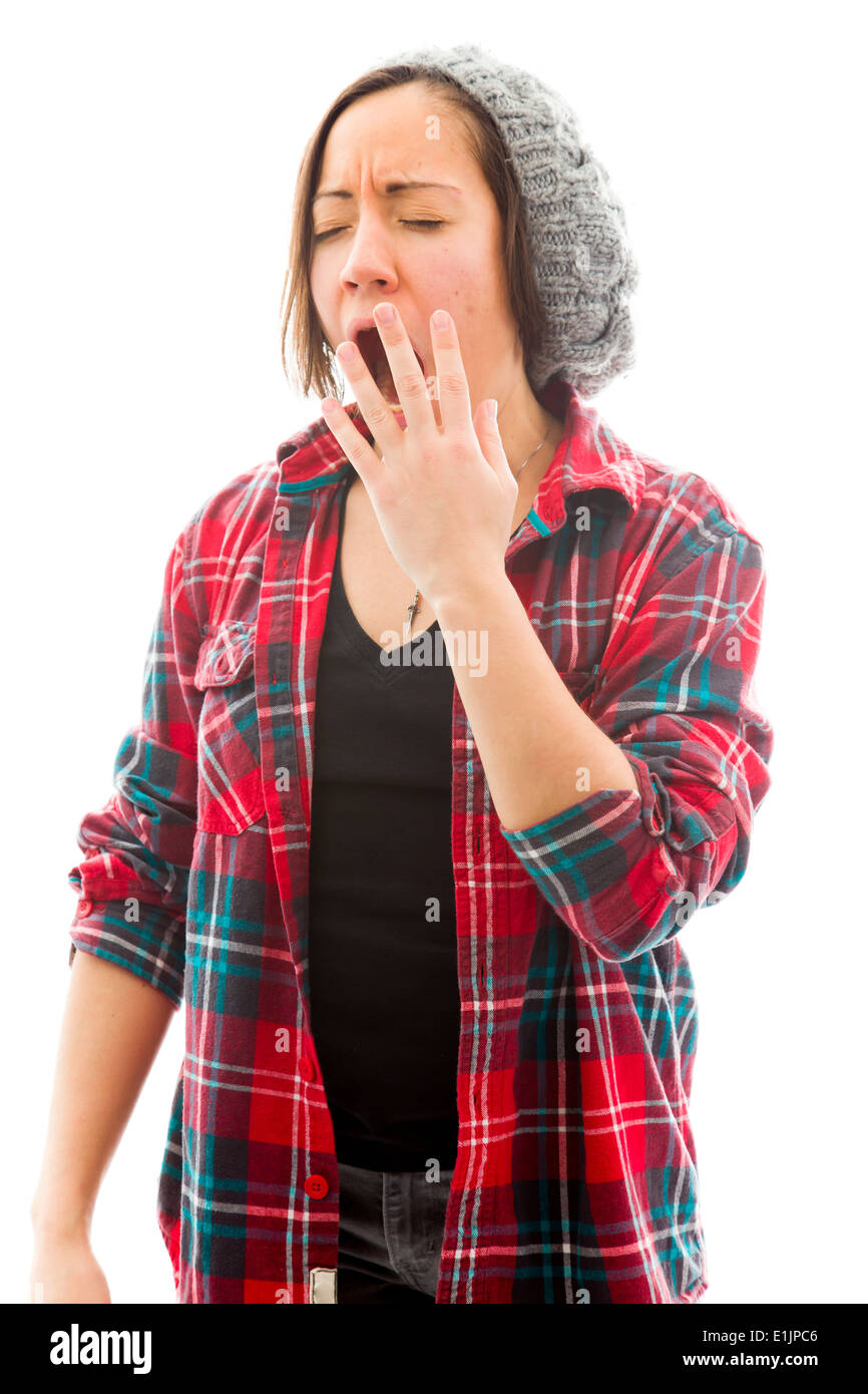 Yawning woman covering mouth hand hi-res stock photography and images ...