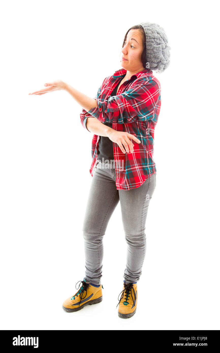 Young woman presenting something Stock Photo - Alamy