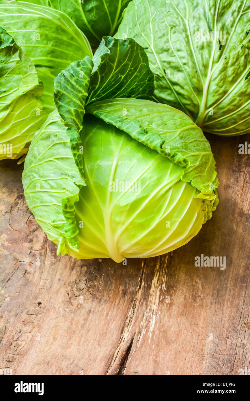 Cabbage vegetable place on old wooden Stock Photo - Alamy