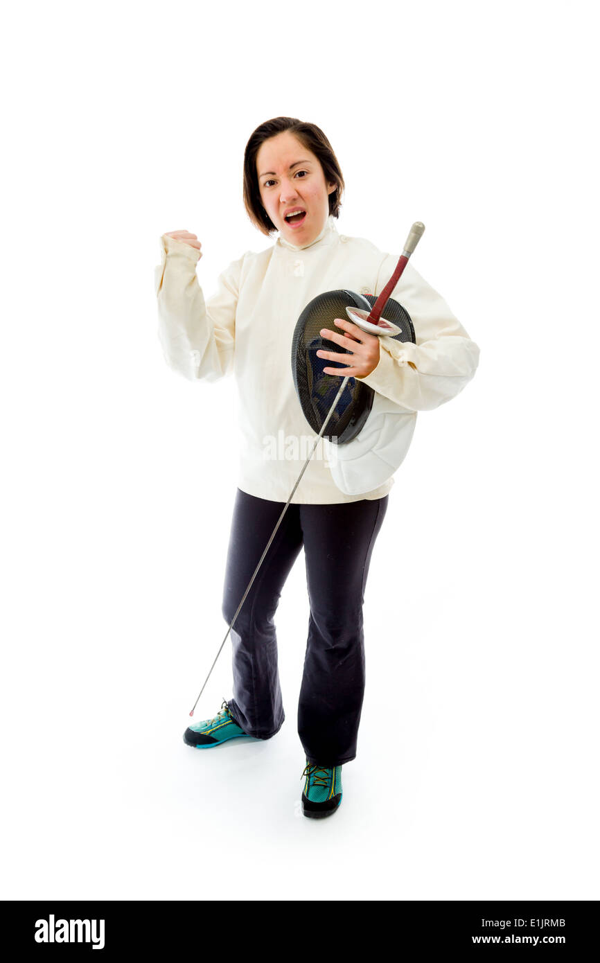 Female fencer celebrating success Stock Photo - Alamy