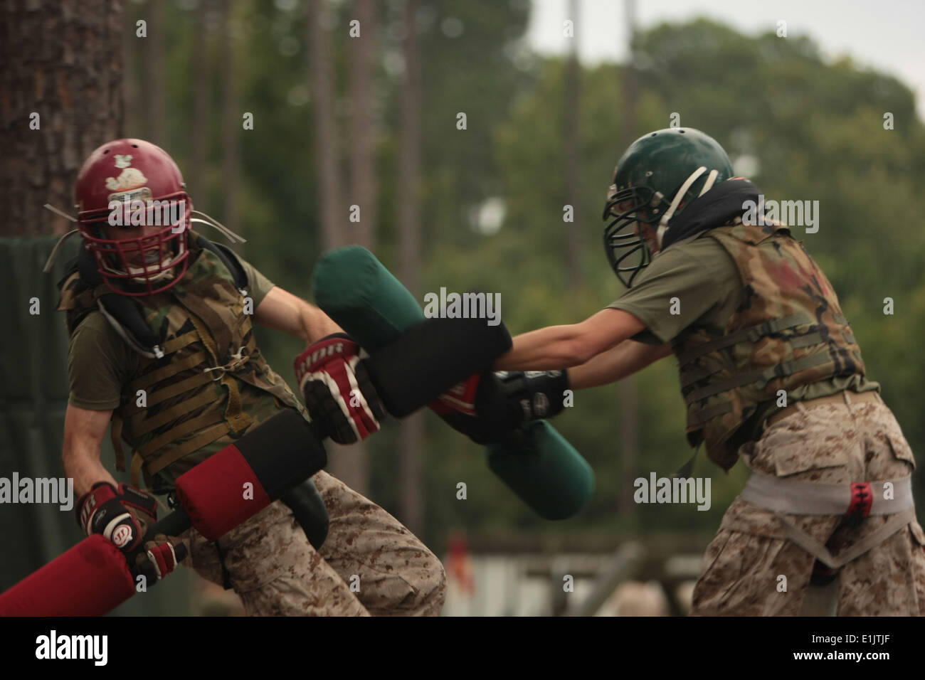 U.S. Marine recruits with Kilo Co., battle during pugil stick training at Parris Island, S.C ...