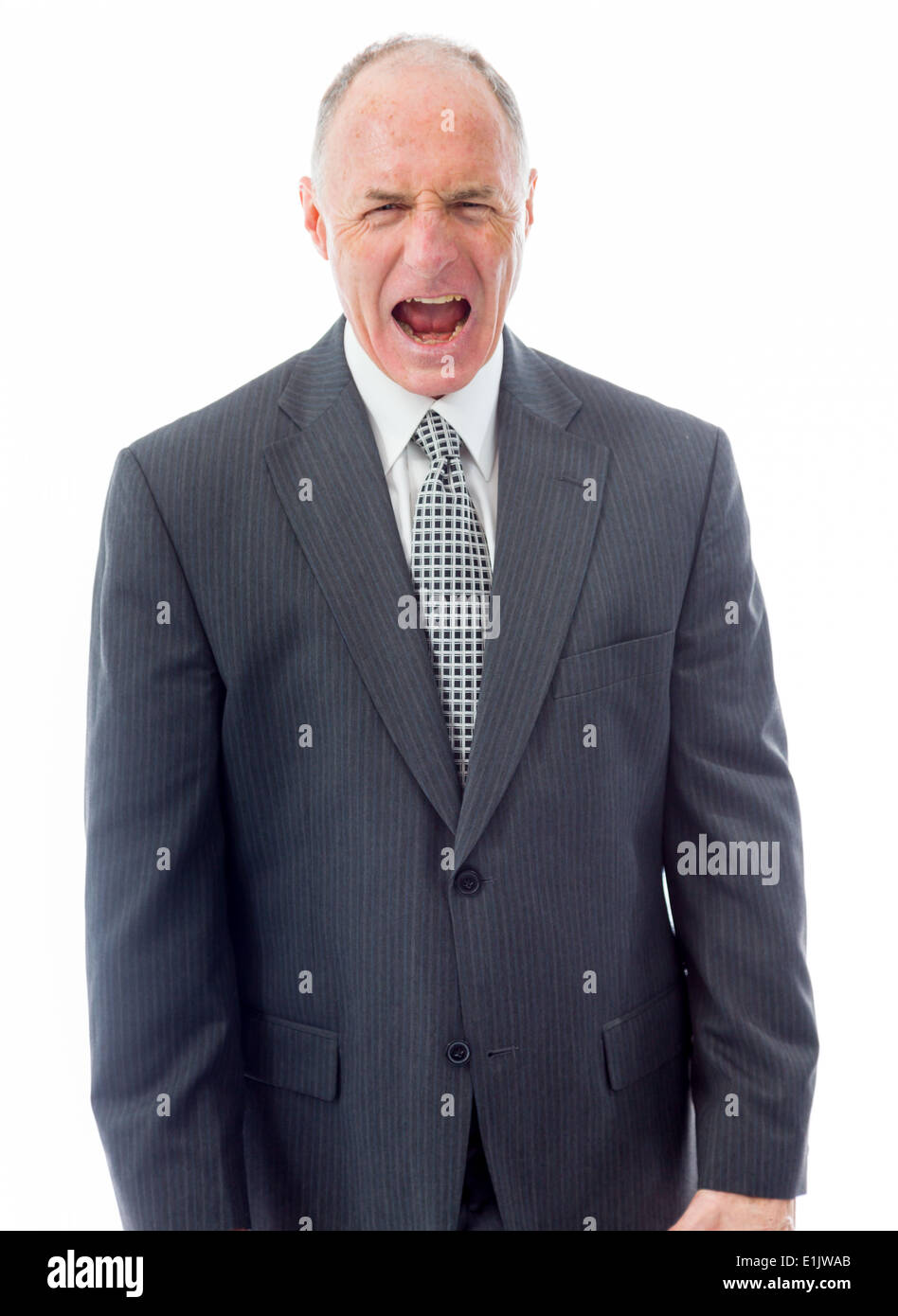 Businessman screaming in frustration isolated on white background Stock ...