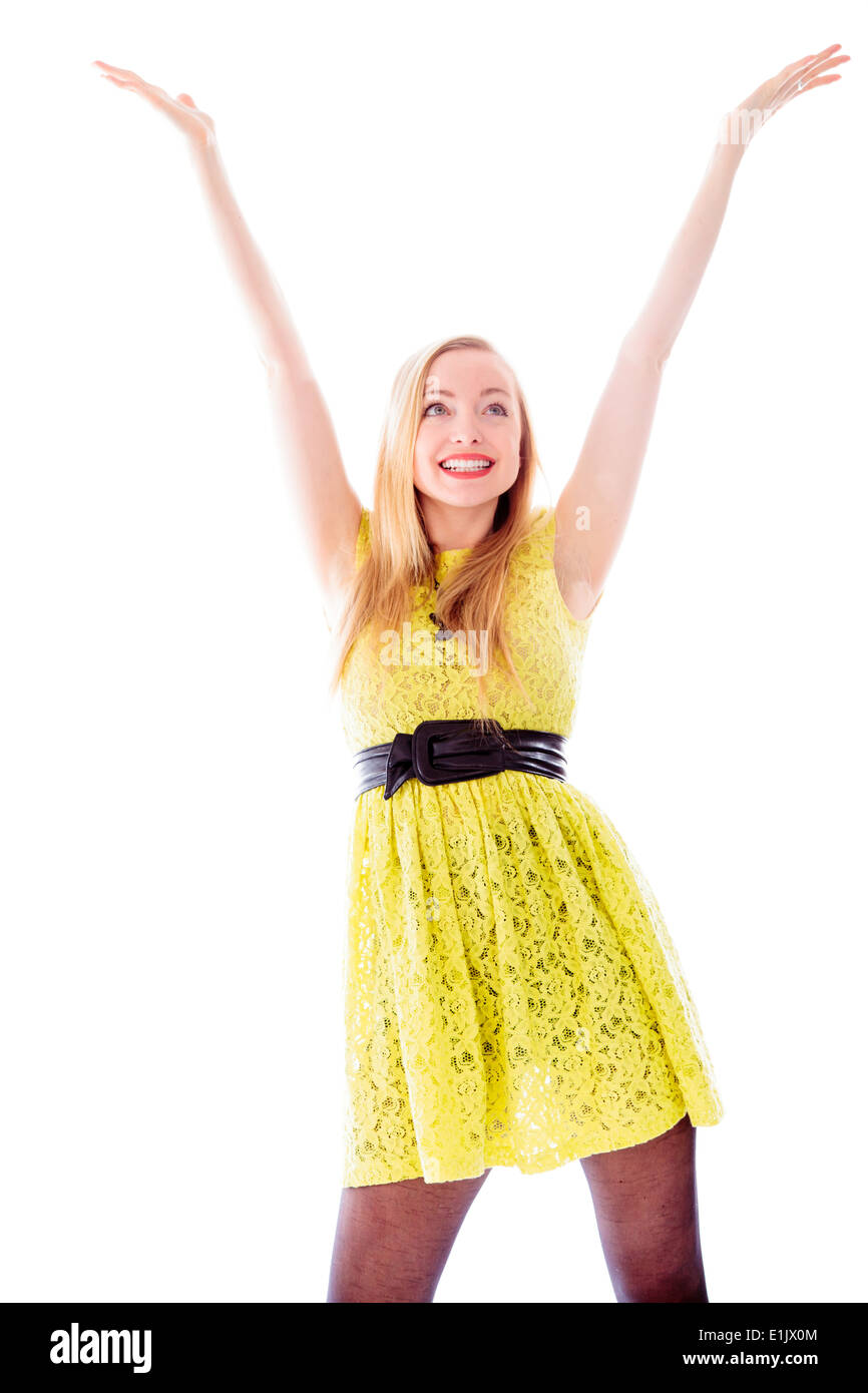 Beautiful young woman celebrating success Stock Photo - Alamy