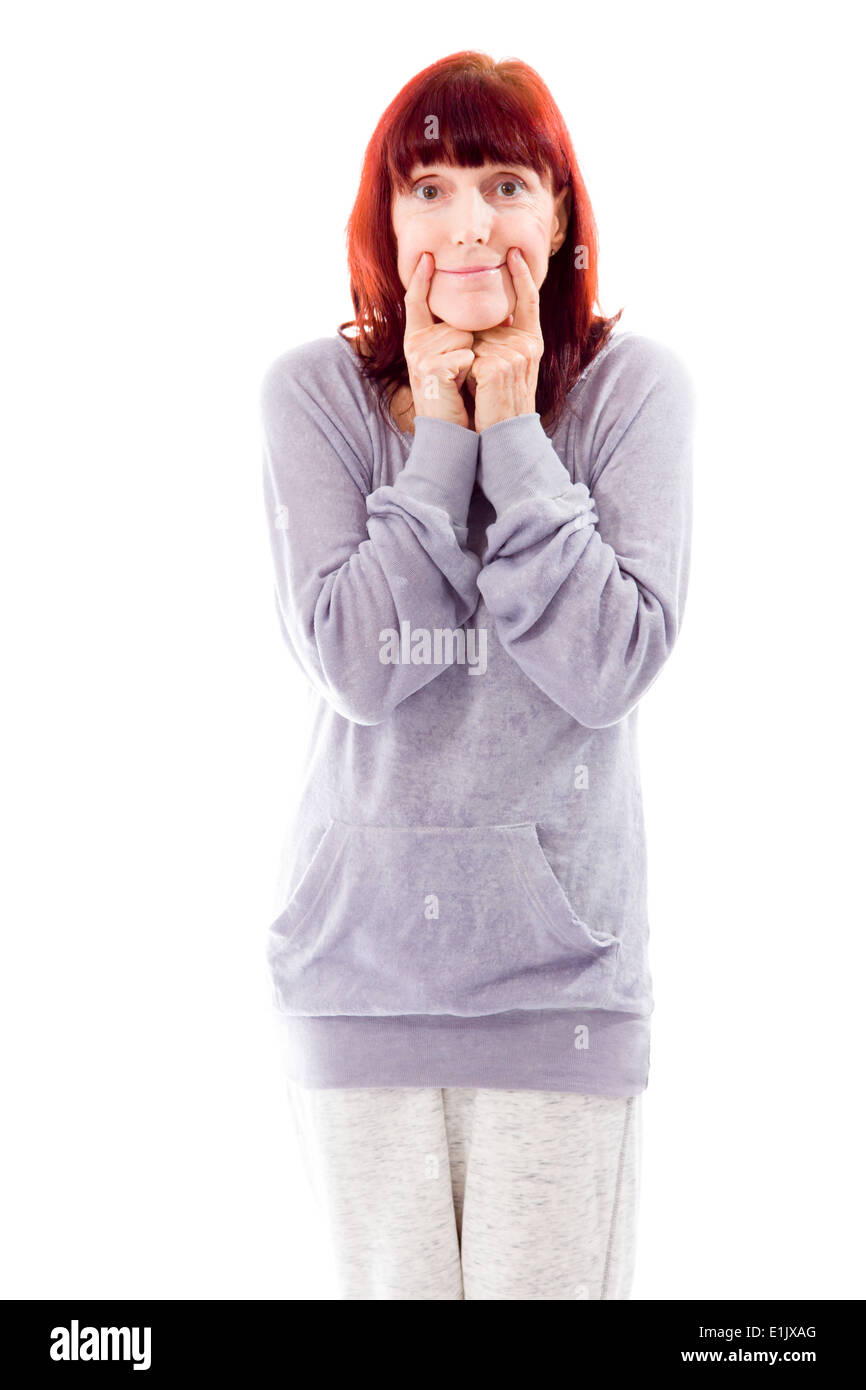 Mature woman showing smiley face Stock Photo - Alamy