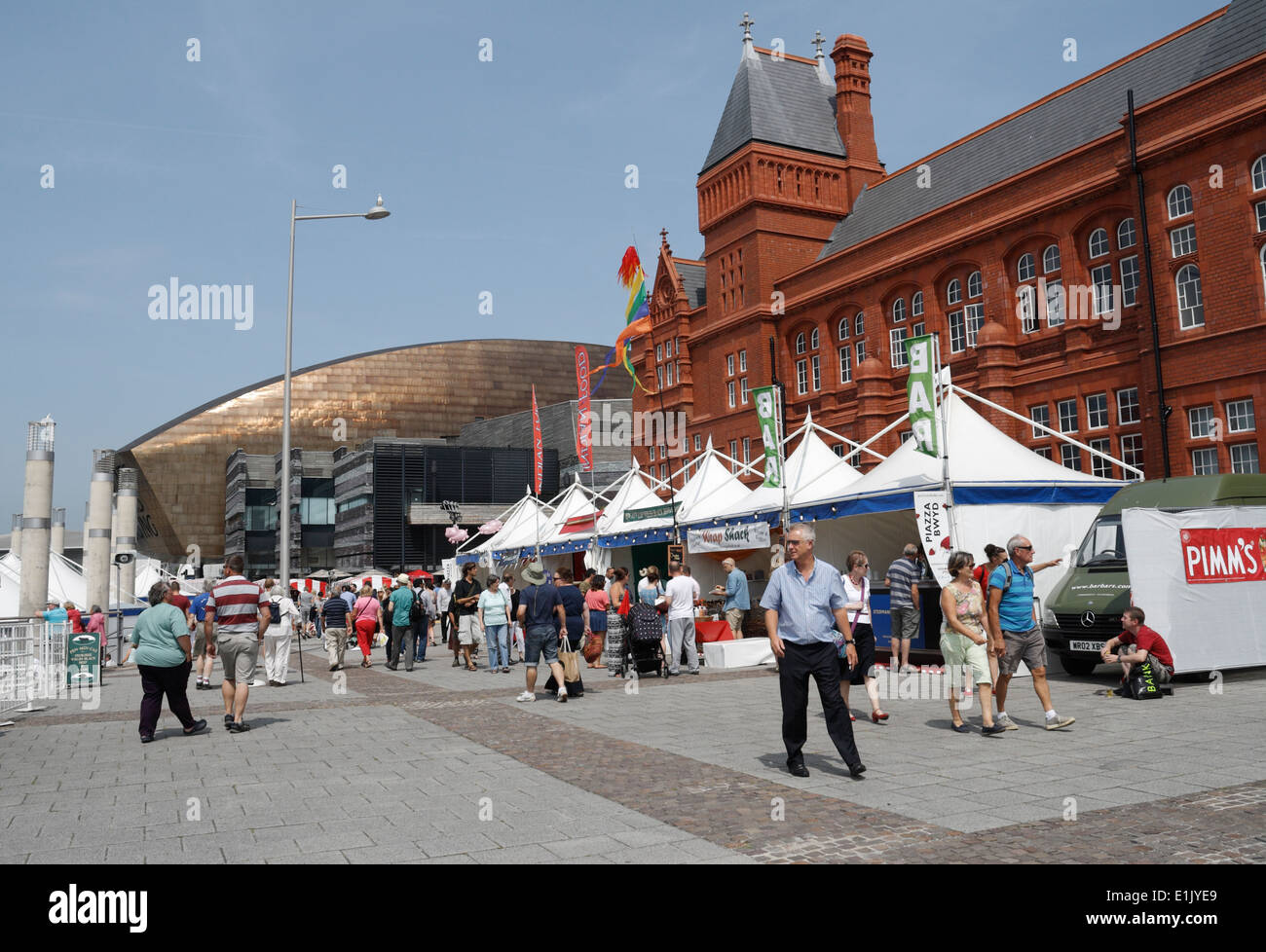 People enjoying the Cardiff food and drink festival Cardiff Bay Wales ...