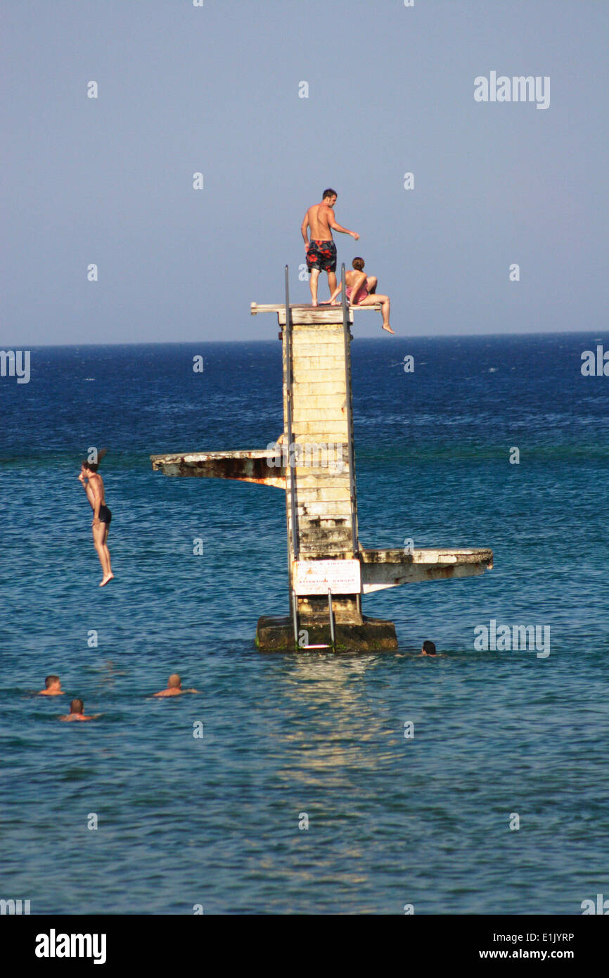 Diving tower, Elli Beach,Rhodes Island Rhodes town ,Greece Stock Photo ...