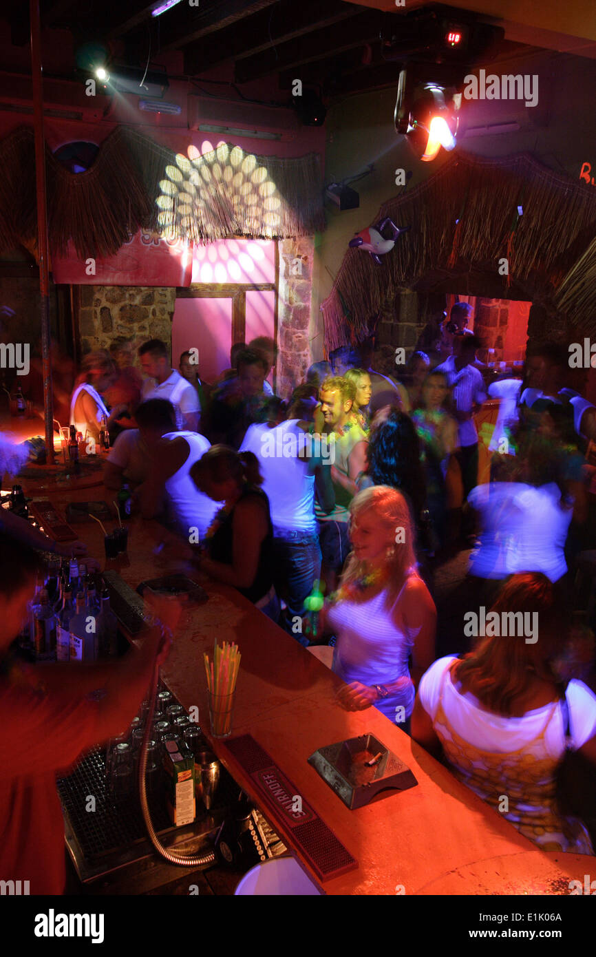 People enjoying drinks and entertainment in a bar, Rhodes, Rhodes ...