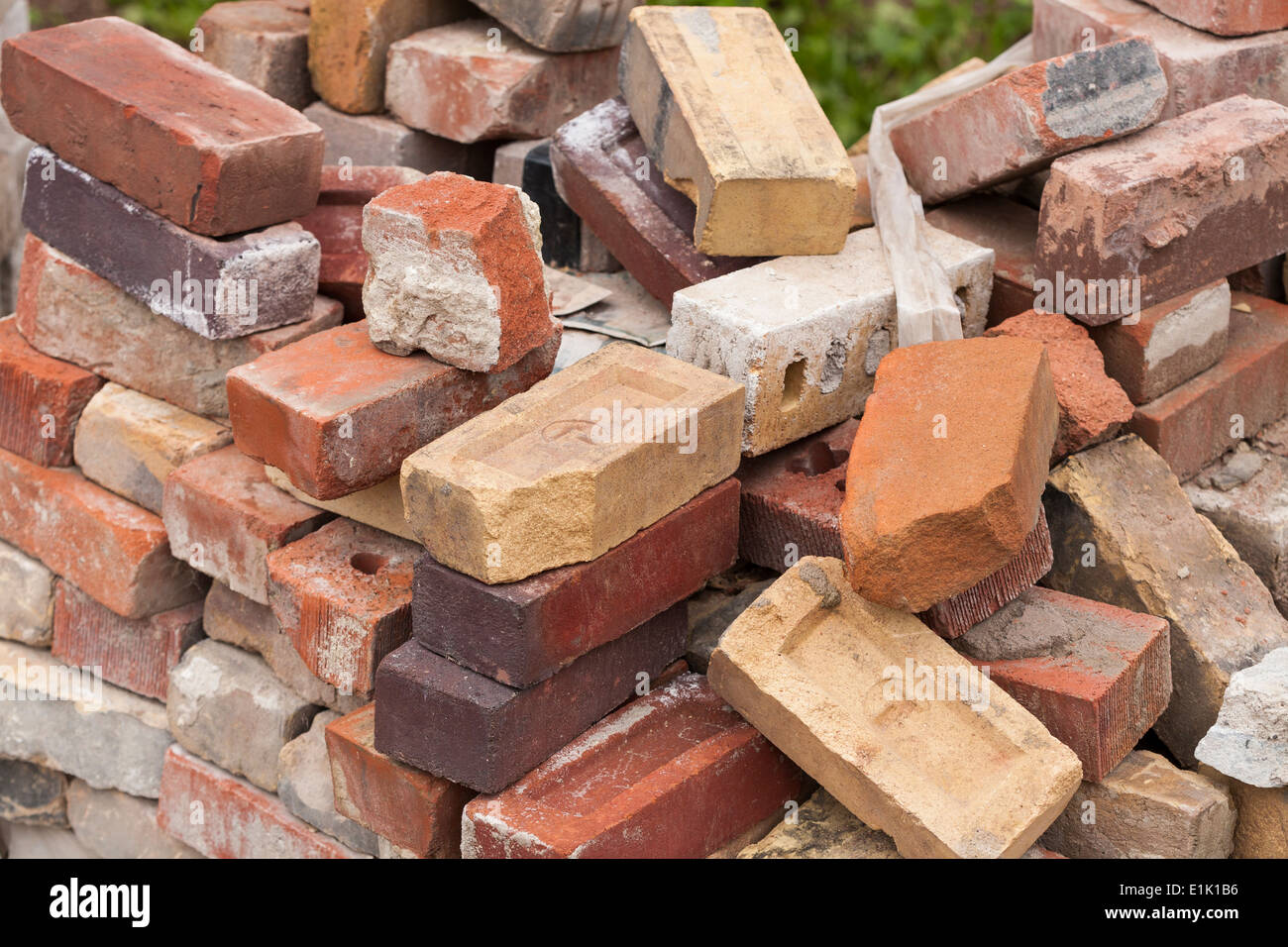 Salvaged Bricks. A pile of old salvaged bricks piled on the grounds of ...