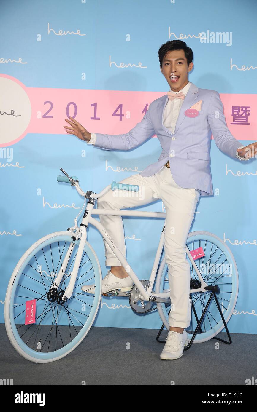 Taipei. 4th June, 2014. Actor Aaron promotes brands cosmetics in Taipei ...