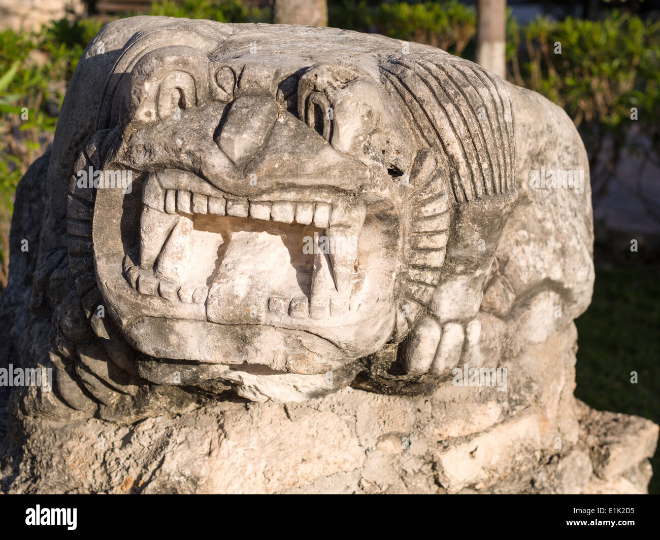 Mayan Style Sculpture of a growling lizard at Tulum City Hall. Cast ...