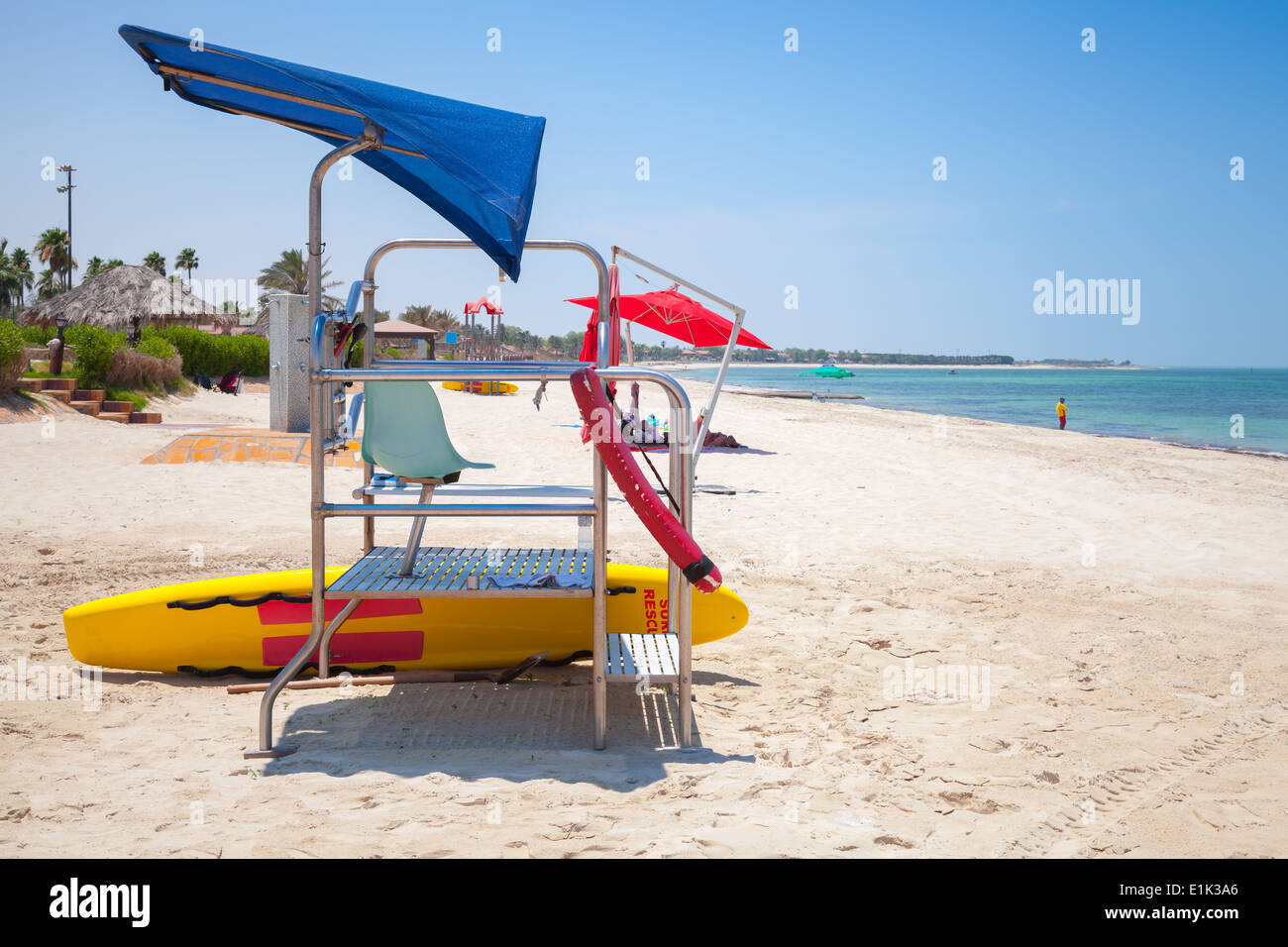 Colorful mobile lifeguard tower on the beach in sunny day Stock Photo ...