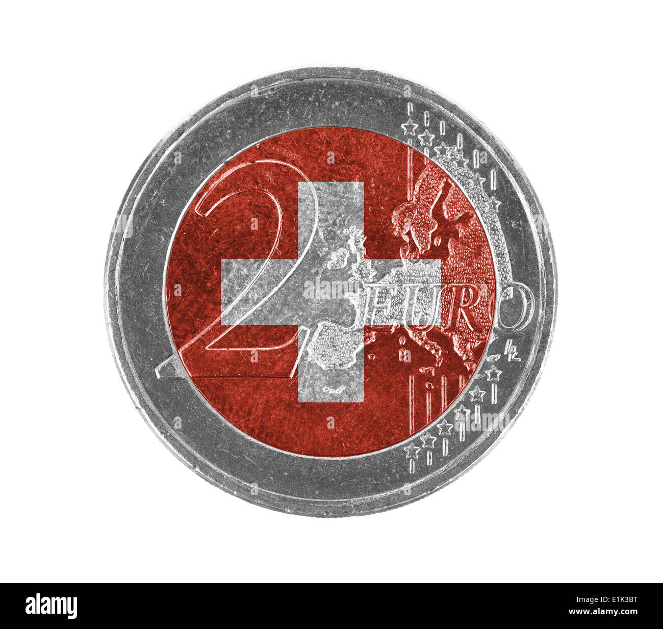 Euro coin, 2 euro, isolated on white, flag of Switzerland Stock Photo ...