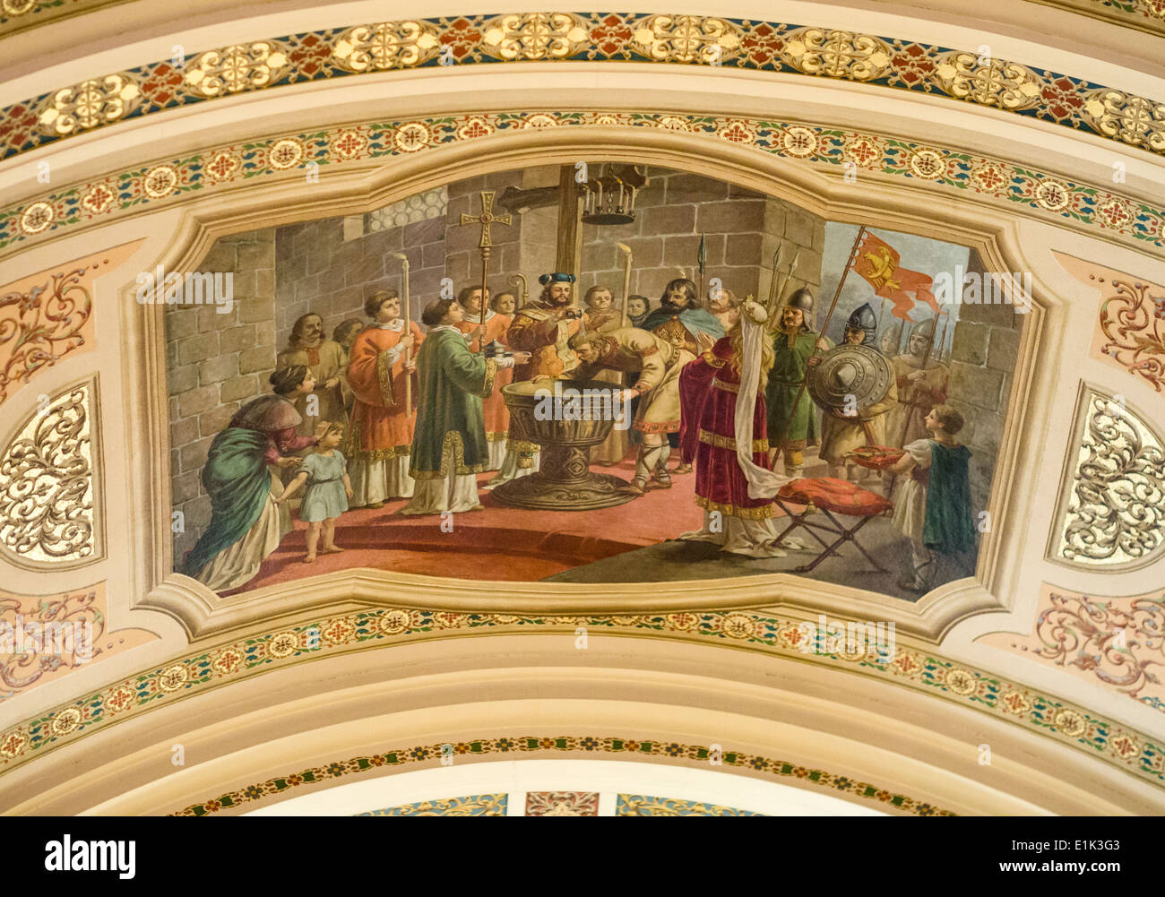 Mural of the Baptism of Mieszko I. On the ceiling a large painting of ...