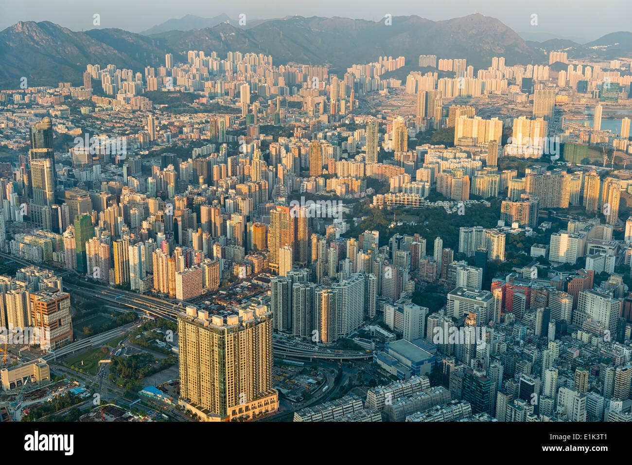 China, Hong Kong, Kowloon, view from the ICC tower on Kowloon city with ...