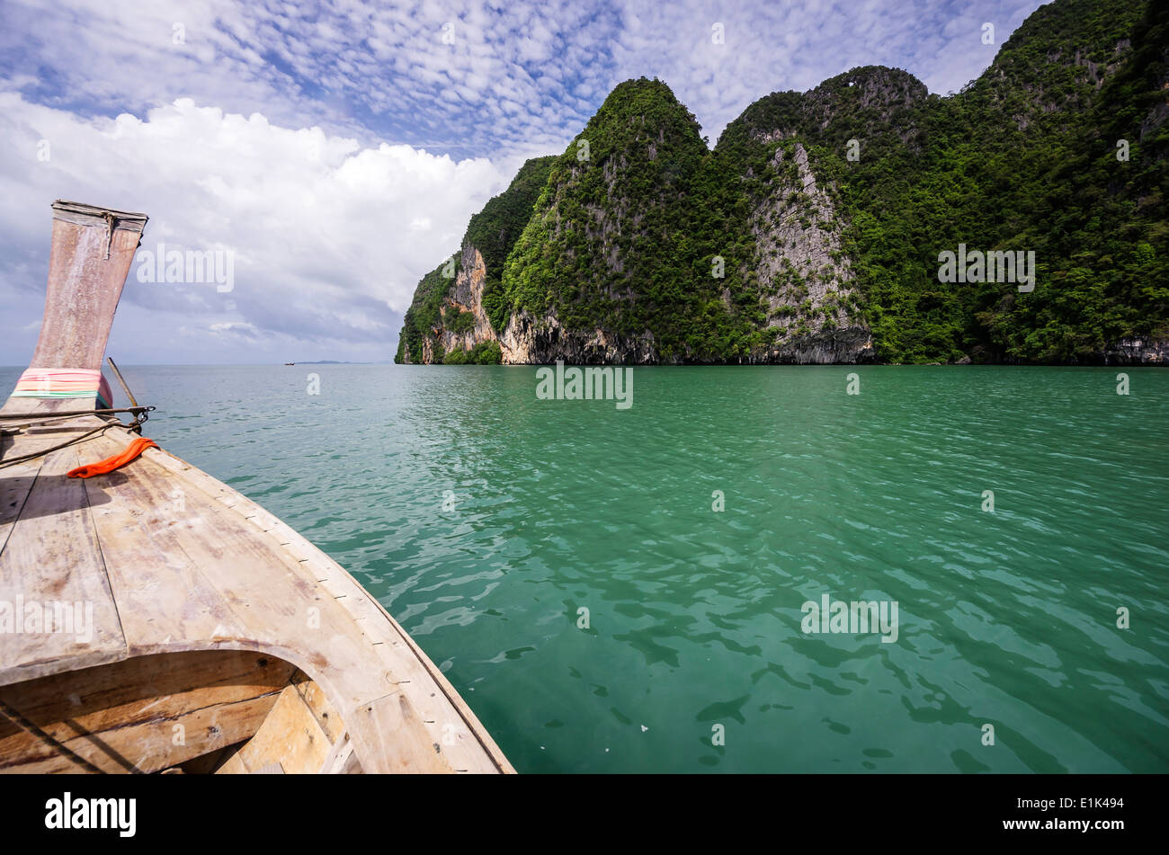 Thailand, Ko Yao Noi, Laem Sak, Rock formation and boat in Andaman Sea ...