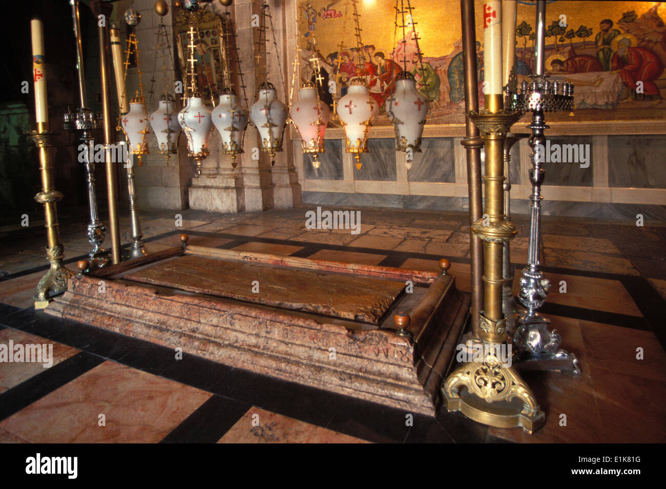 Holy Sepulcher anointing stone in Jerusalem Stock Photo - Alamy
