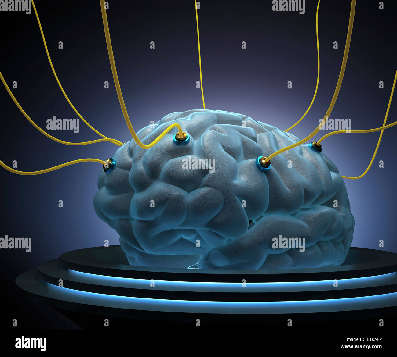 Human brain with sensors and cables computer artwork Stock Photo - Alamy