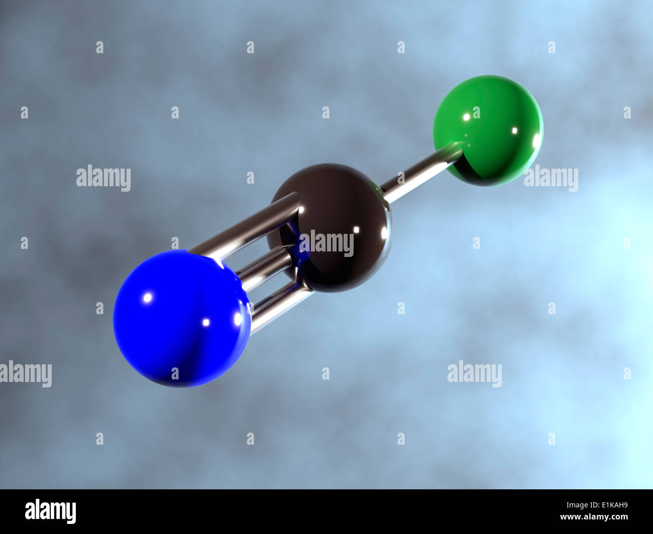 Molecular structure of cyanogen chloride showing carbon (black ...