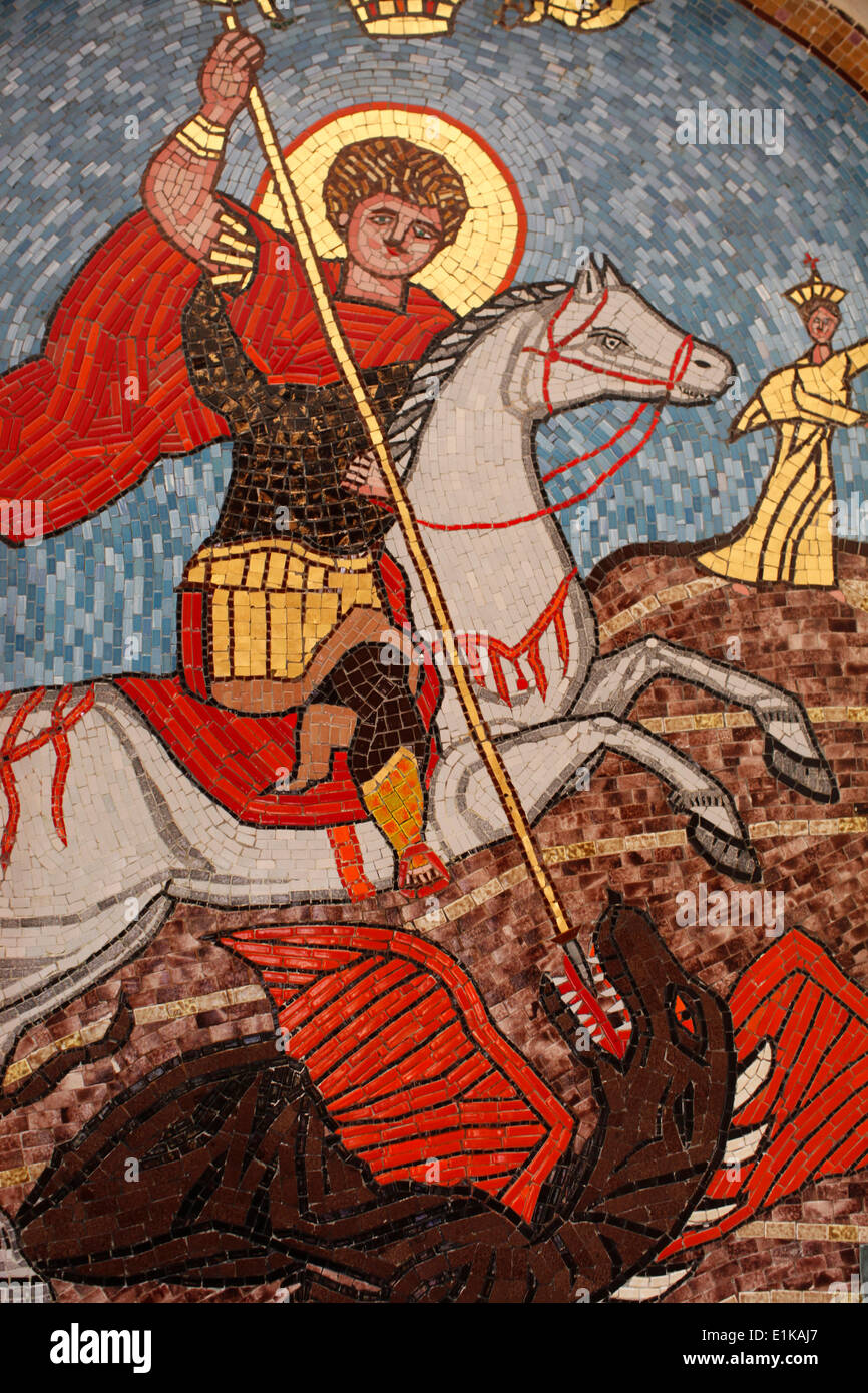 Mosaic in Saint George coptic orthodox church : Saint George slaying ...