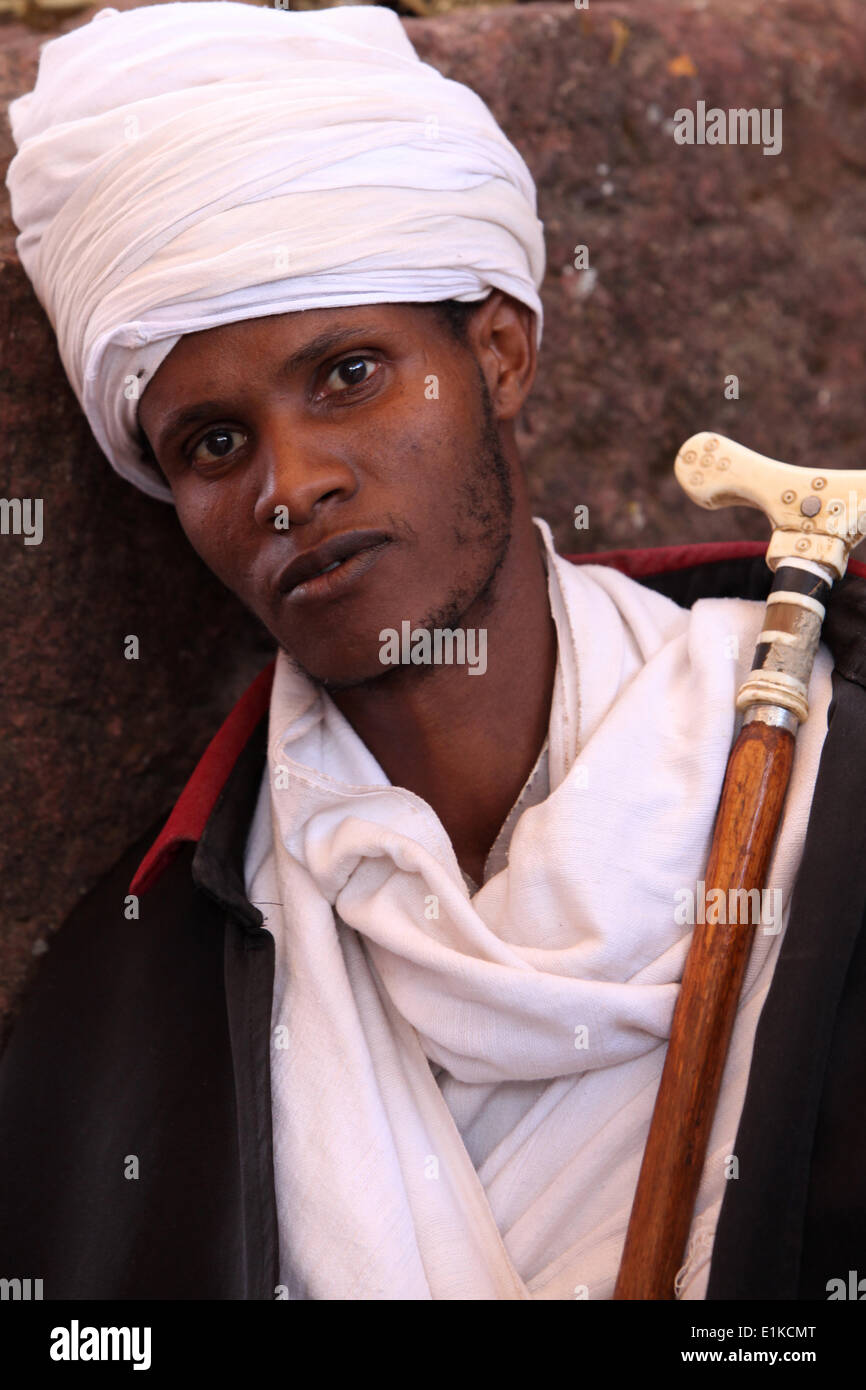Priest outside Bet Mariam church, Lalibela Stock Photo - Alamy