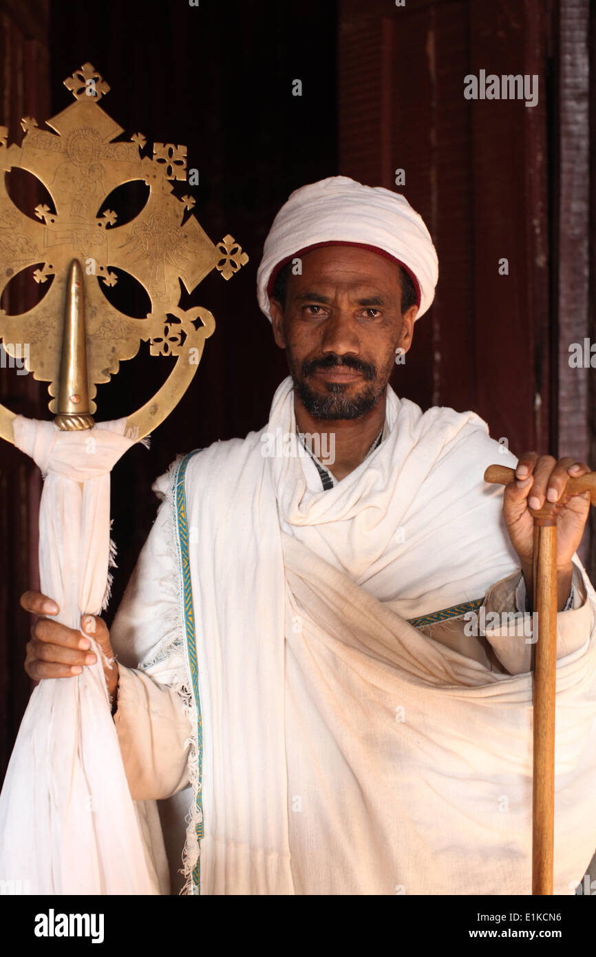 Priest outside Bet Mercurios church, Lalibela Stock Photo - Alamy