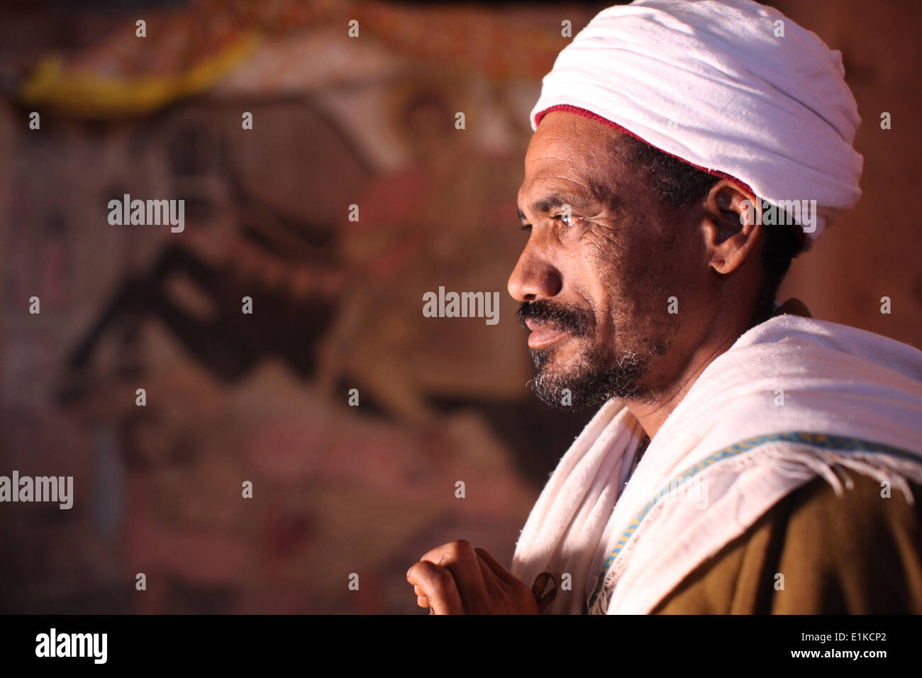 Priest Kes Msgea in Bet Maskal (House of the Cross) church in Lalibela ...