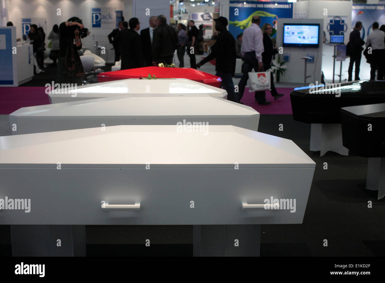 Coffins at a funeral show Stock Photo - Alamy