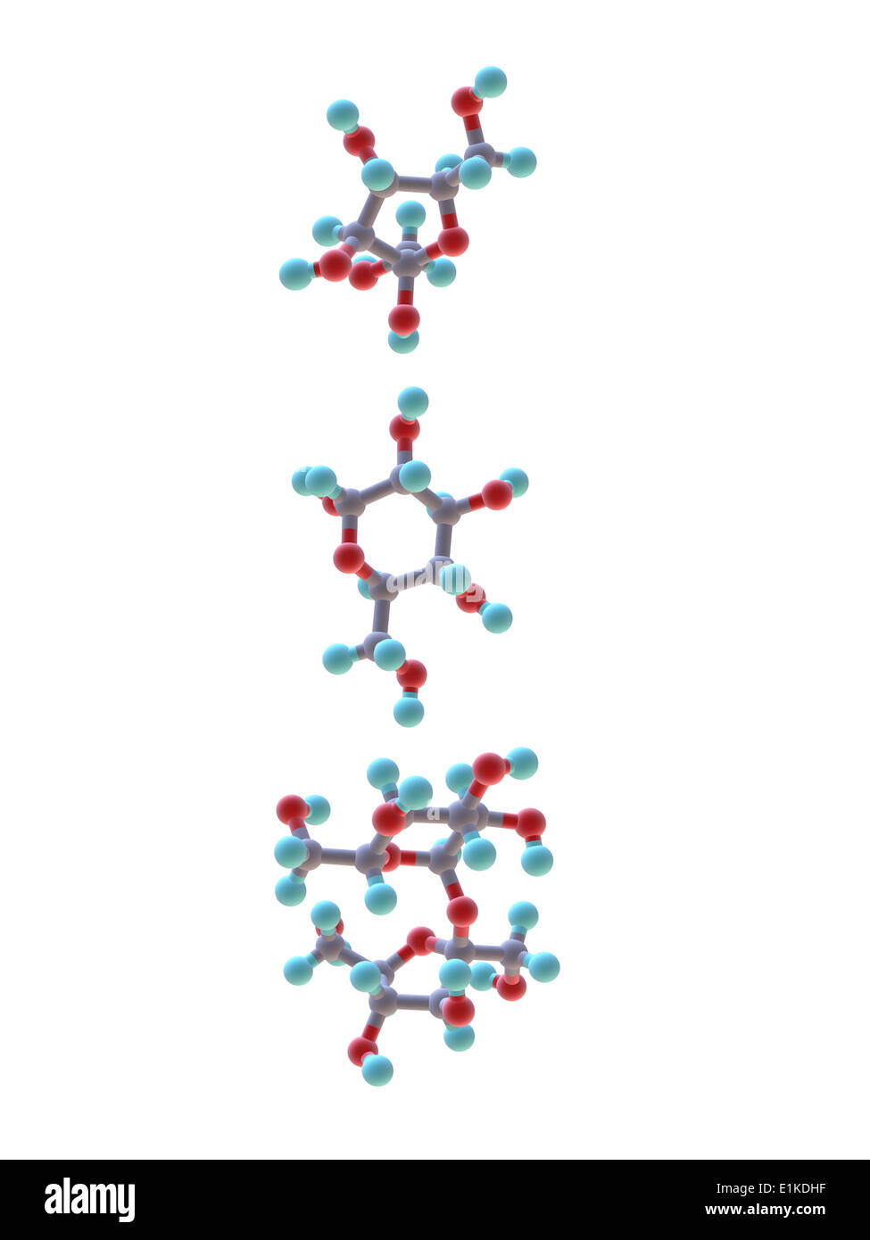 Fructose glucose and sucrose molecular models (from top to bottom ...