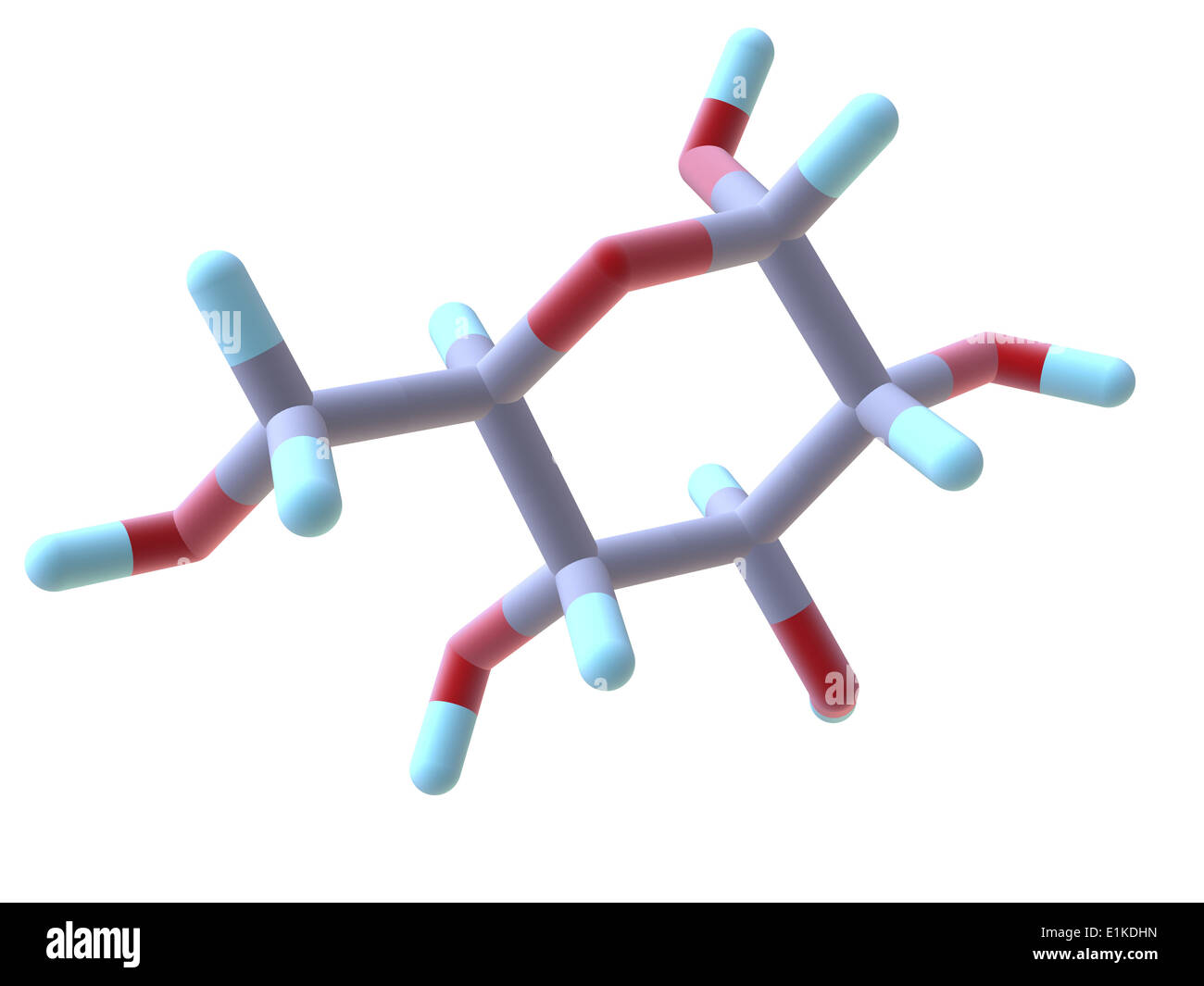 Glucose molecular model Atoms are represented as rods and are colour ...