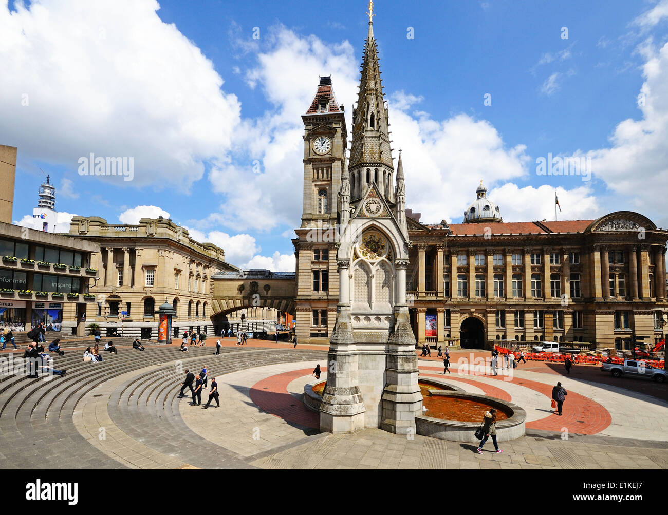 Chamberlain memorial in Chamberlain Square with the clock tower of ...