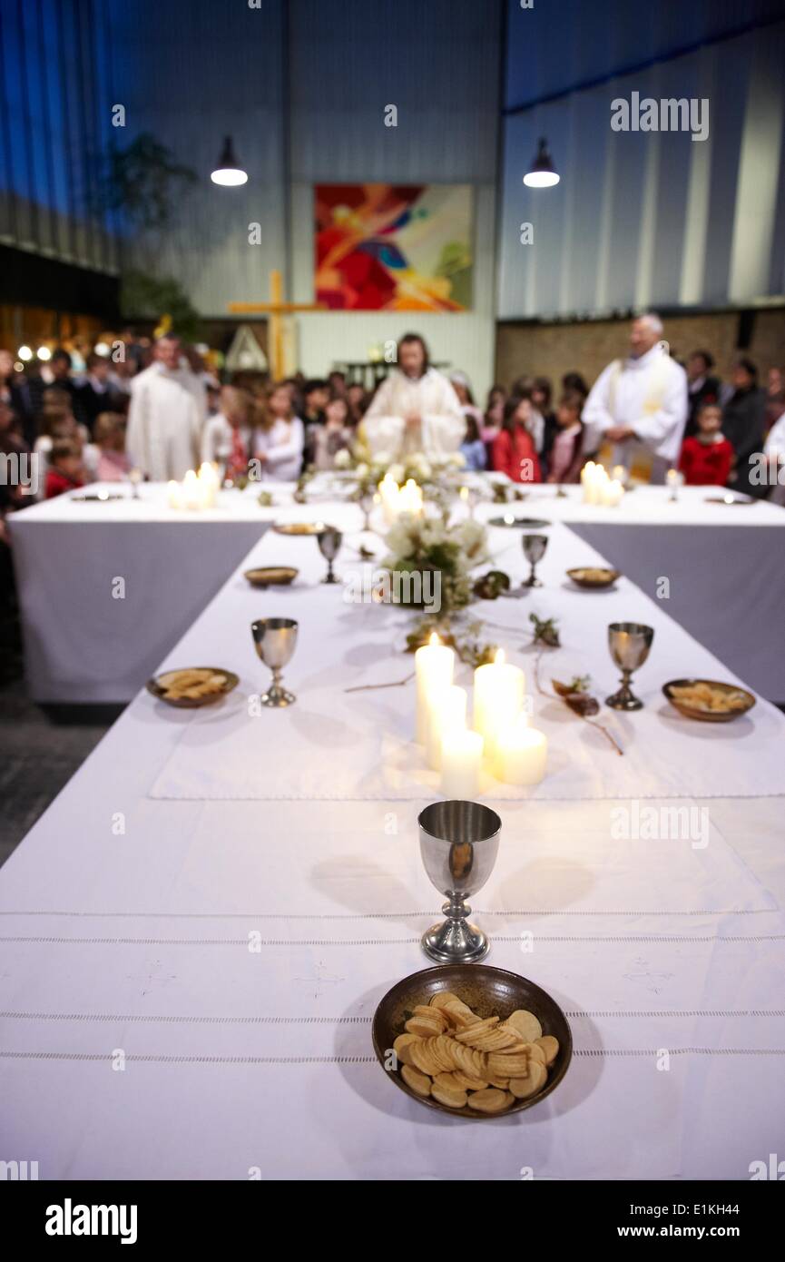 Maundy thursday celebration in a catholic church Eucharist Stock Photo ...