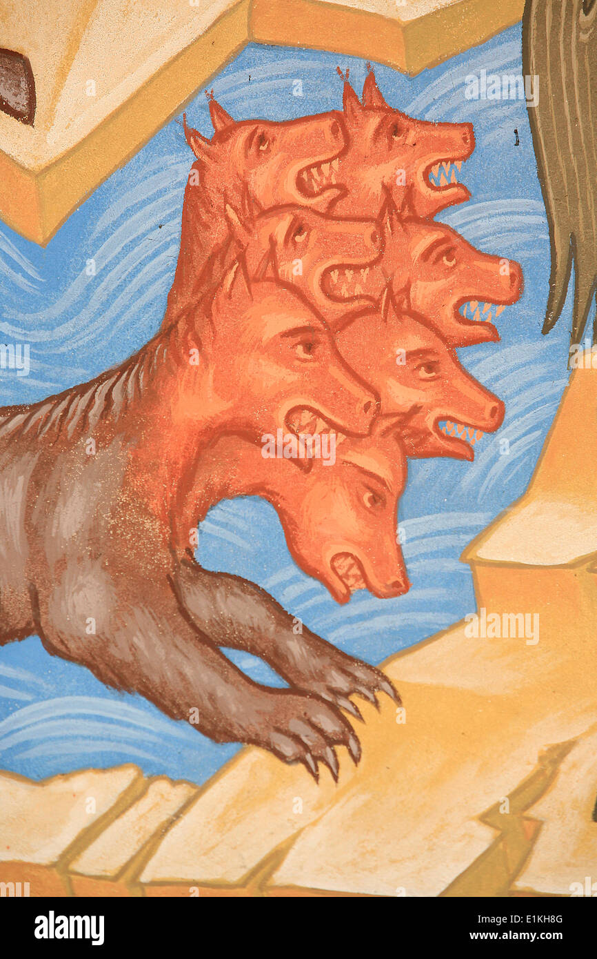 7-headed beast. Saint-Antoine-le-Grand orthodox church Stock Photo - Alamy