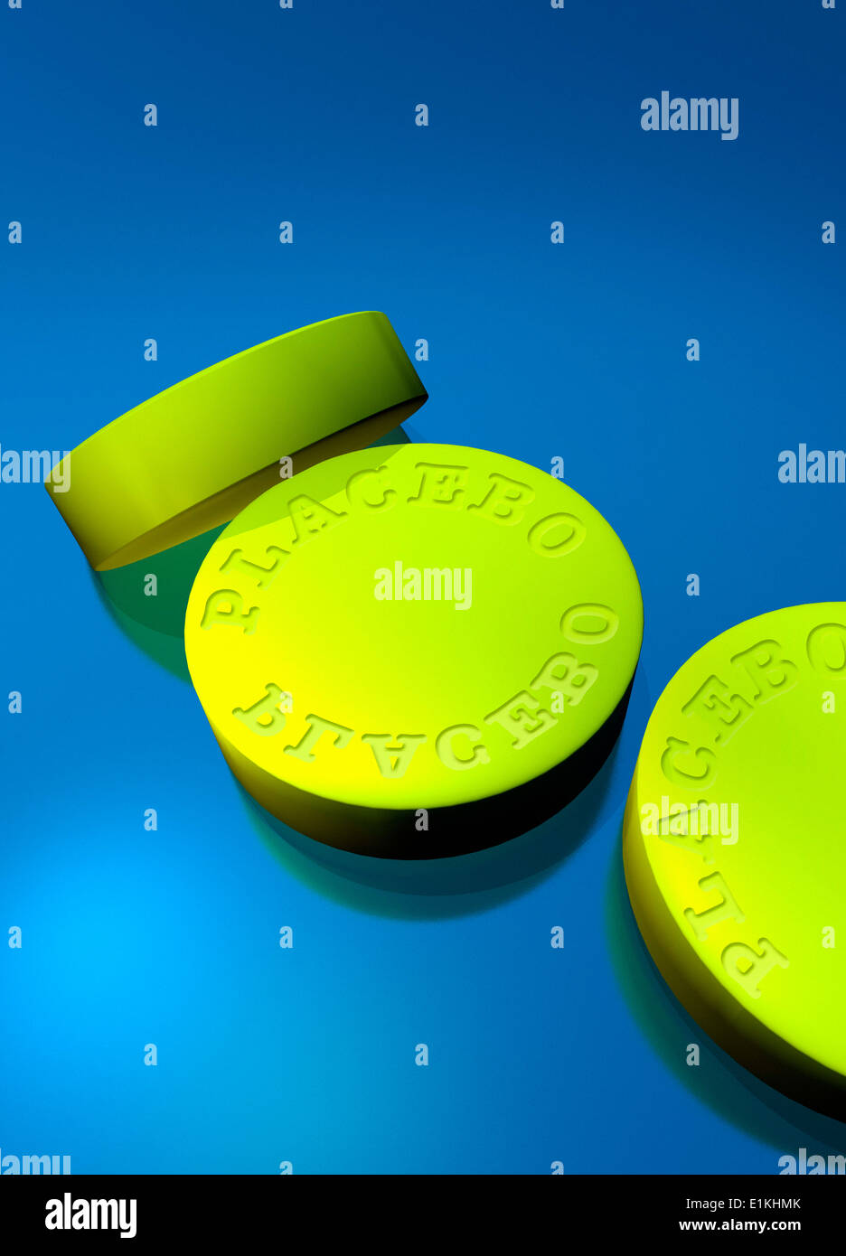 Artwork of placebo pills against a blue background Stock Photo - Alamy