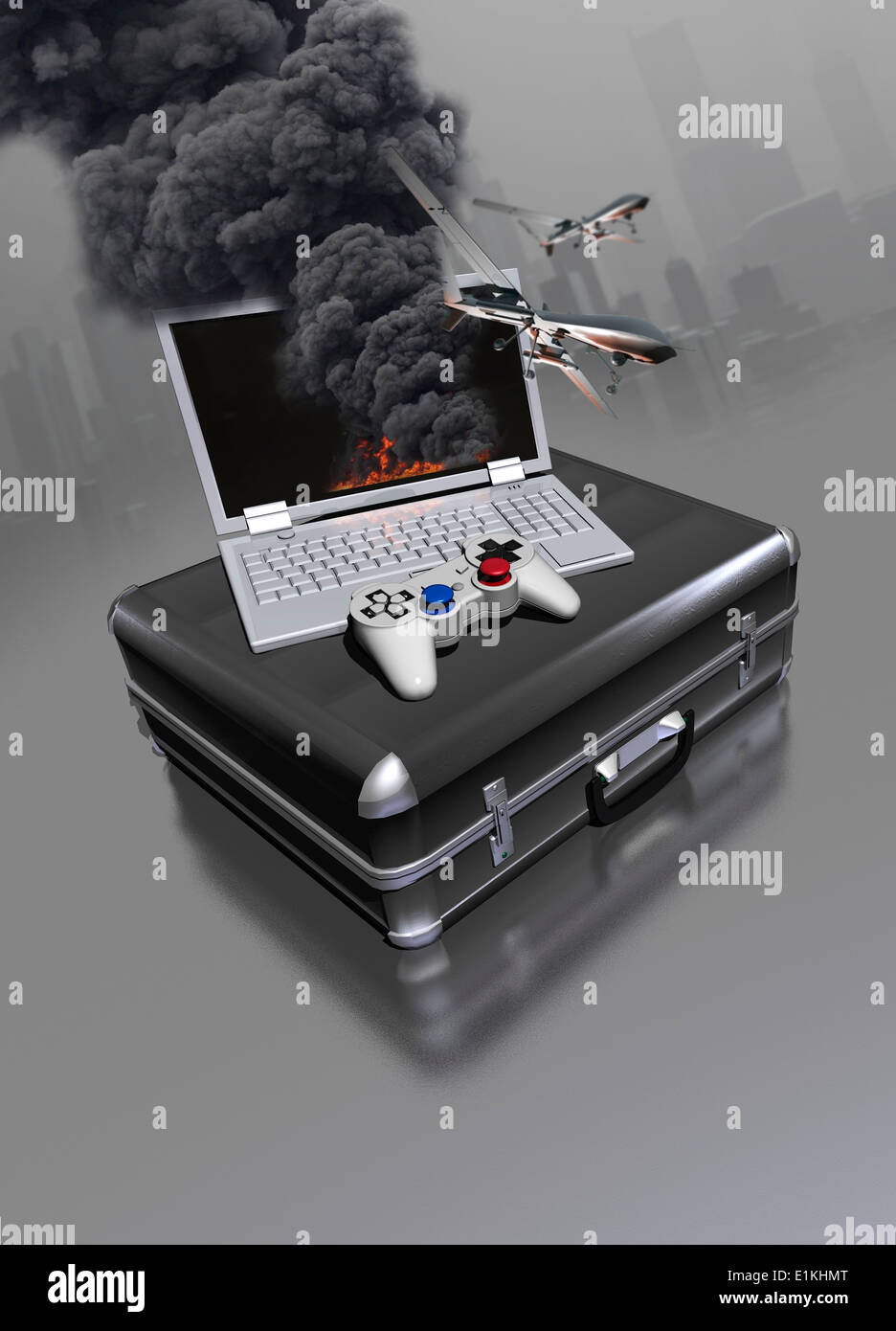 Artwork of a drone aircraft being controlled by a computer Stock Photo ...