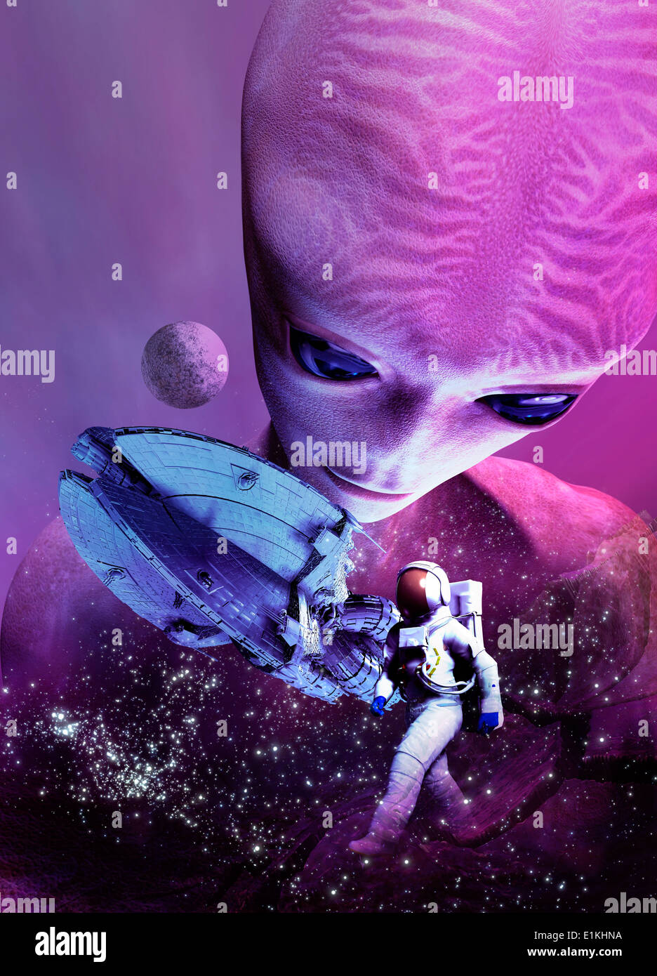 Artwork of an alien watching astronaut Stock Photo - Alamy