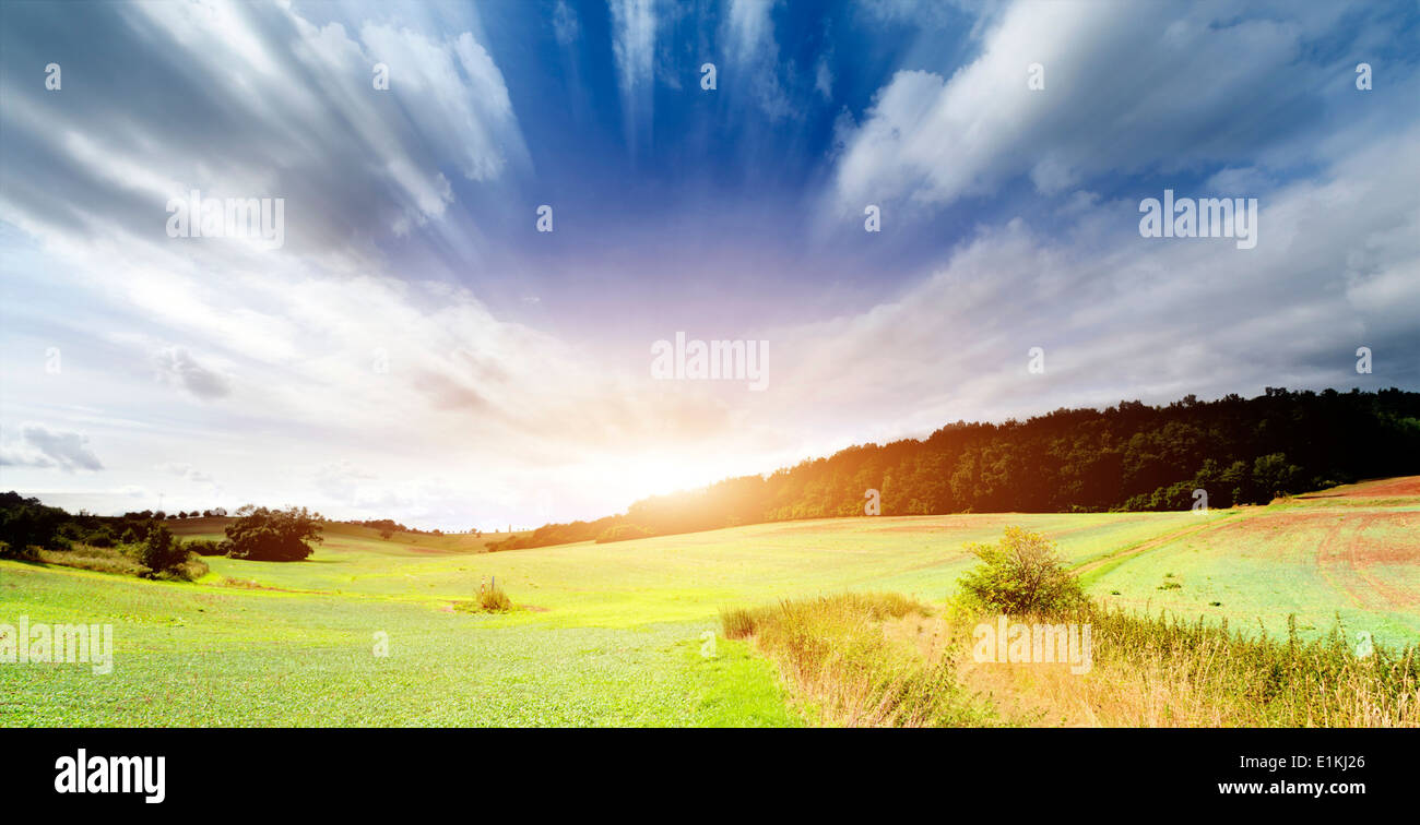 Rural scene at sunset Stock Photo - Alamy