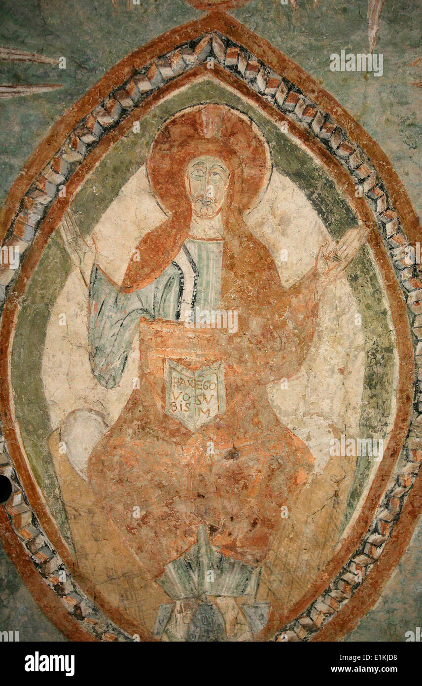 12th century Romanesque fresco depicting Jesus Christ in Saint Chef ...