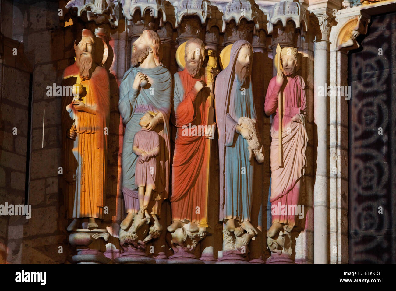 Chartres cathedral lighting North gate sculptures Stock Photo - Alamy