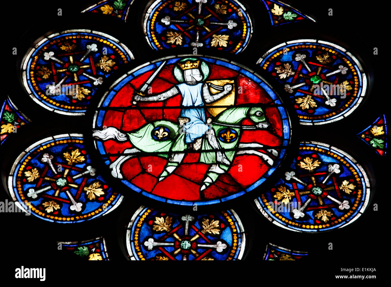 Stained glass window in Notre-Dame-De-Paris cathedral : knight Stock ...
