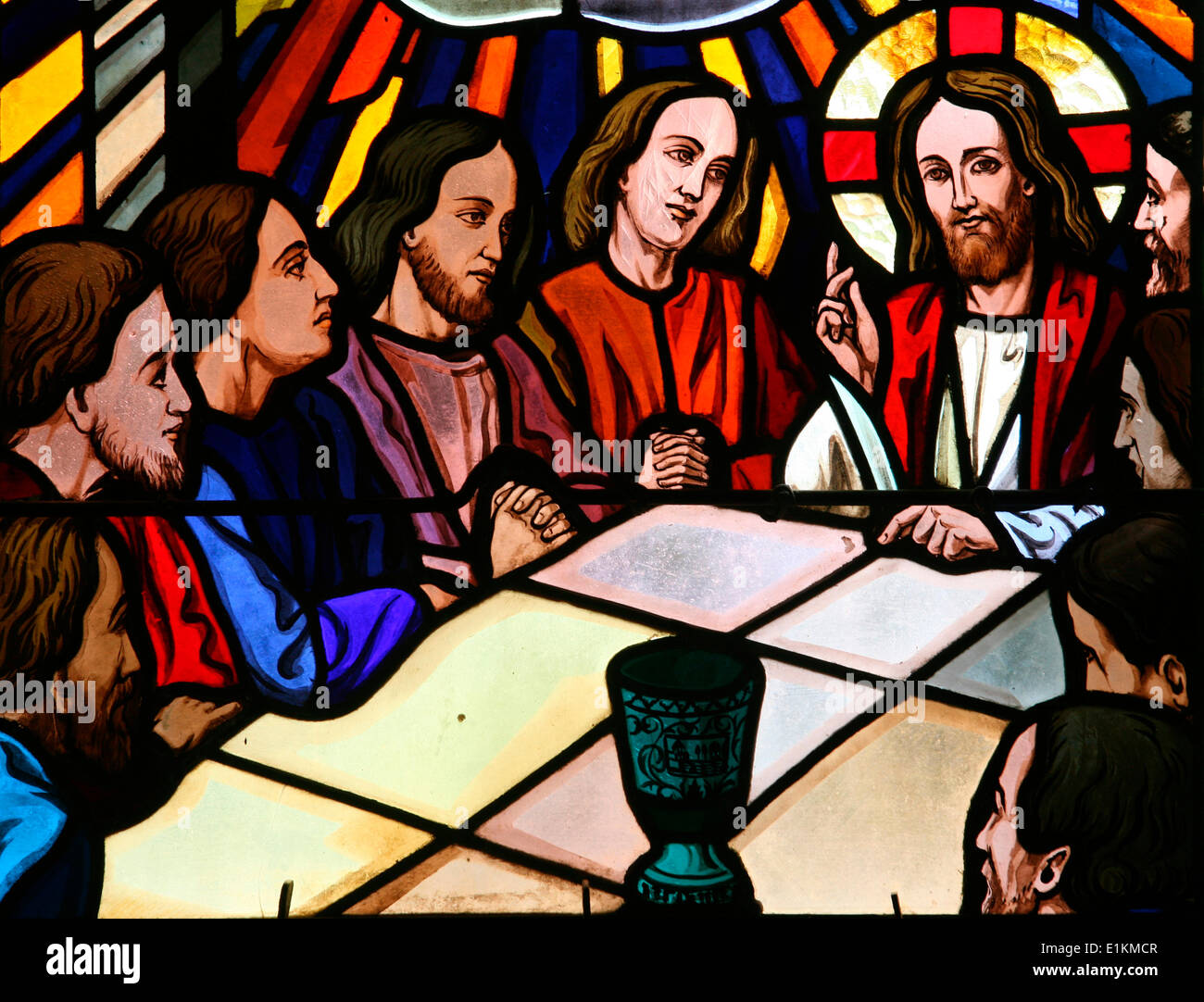 Stained glass window. Last Supper Stock Photo - Alamy